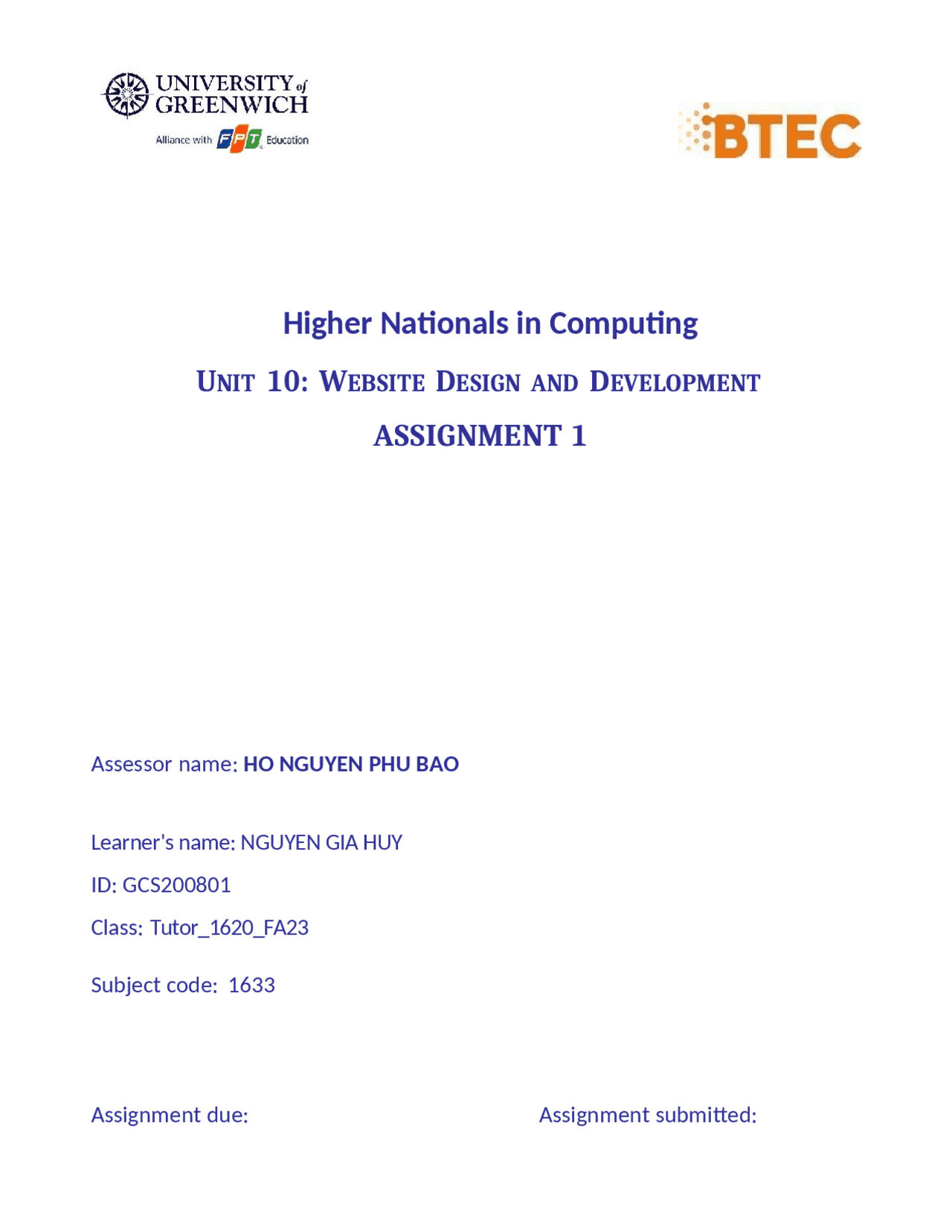 WEBSITE DESIGN AND DEVELOPMENT ASM1 - 1633 - pass | Assignments Web ...