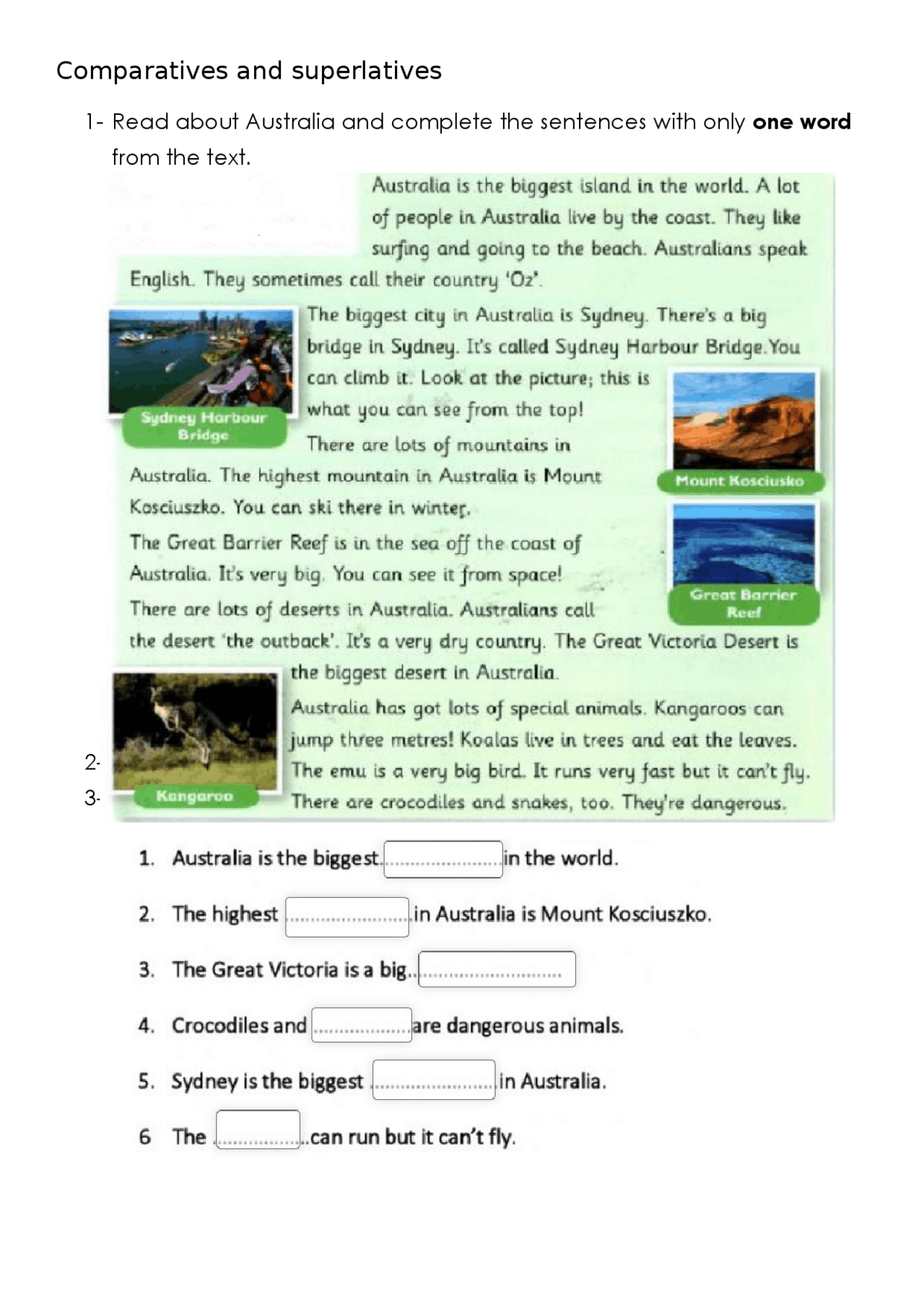 ACTIVITIES SUPERLATIVE AND COMPARATIVE | Guías, Proyectos, Investigaciones de Inglés | Docsity