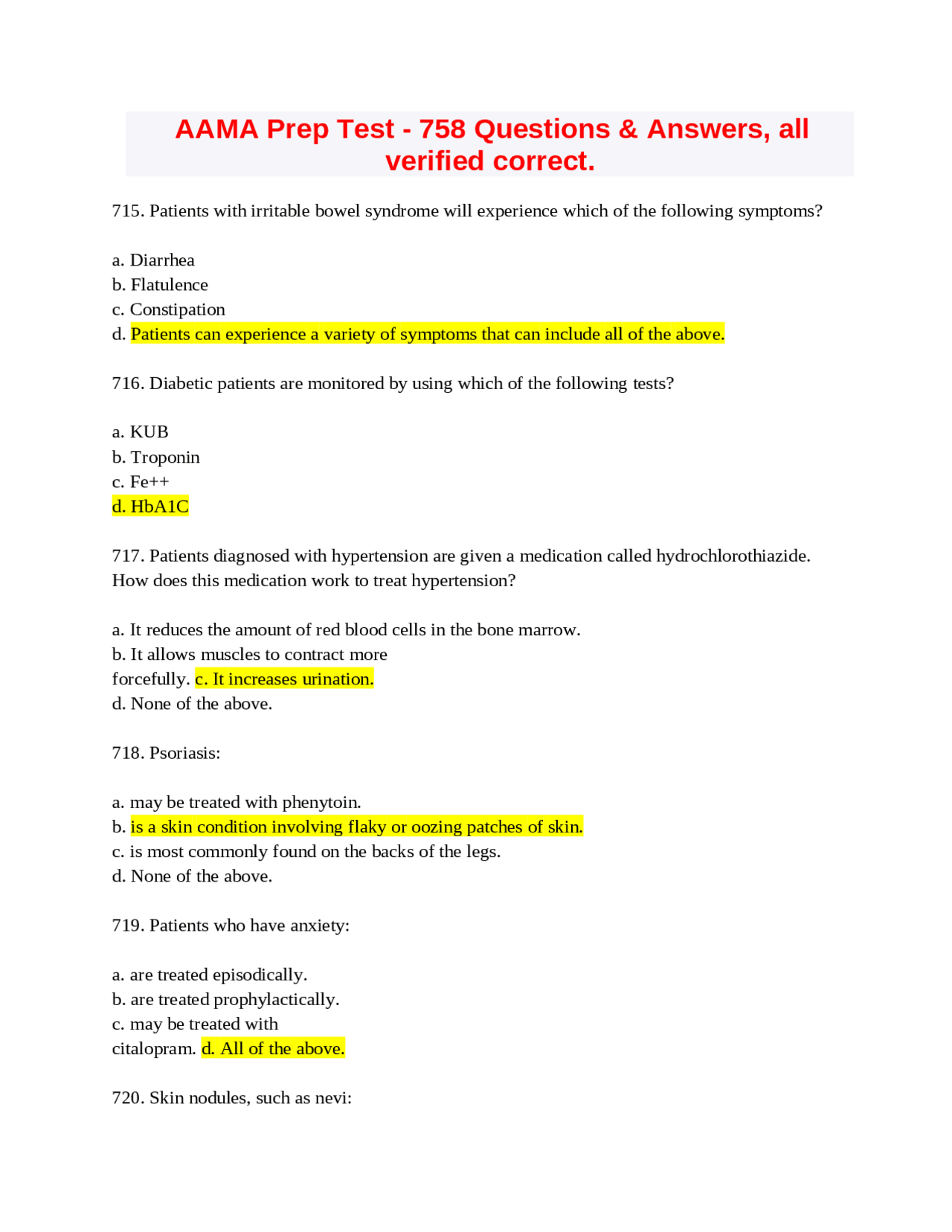 AAMA Prep Test - 758 Questions & Answers, all verified correct Graded ...