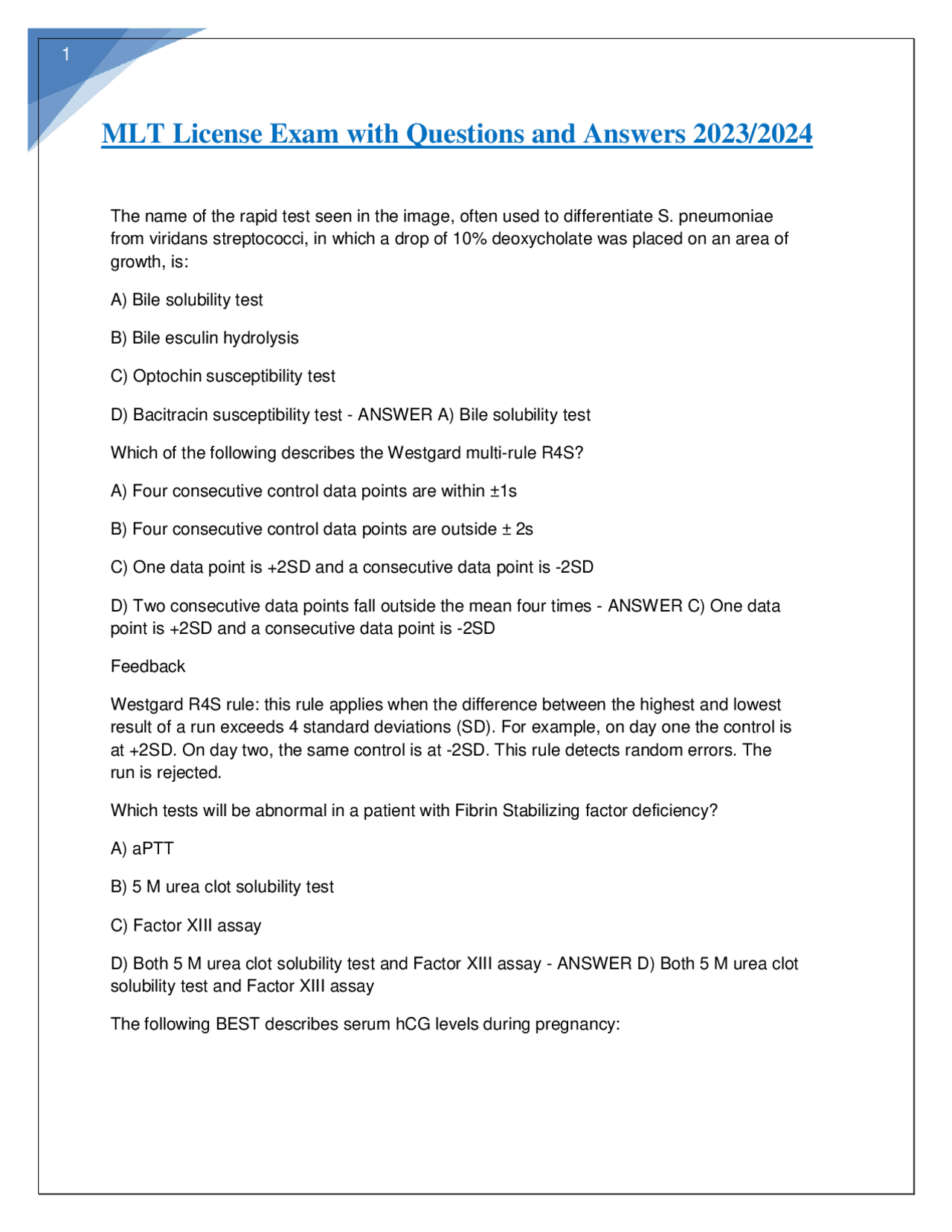 MLT License Exam with Questions and Answers 2023/2024 | Exams Marketing ...