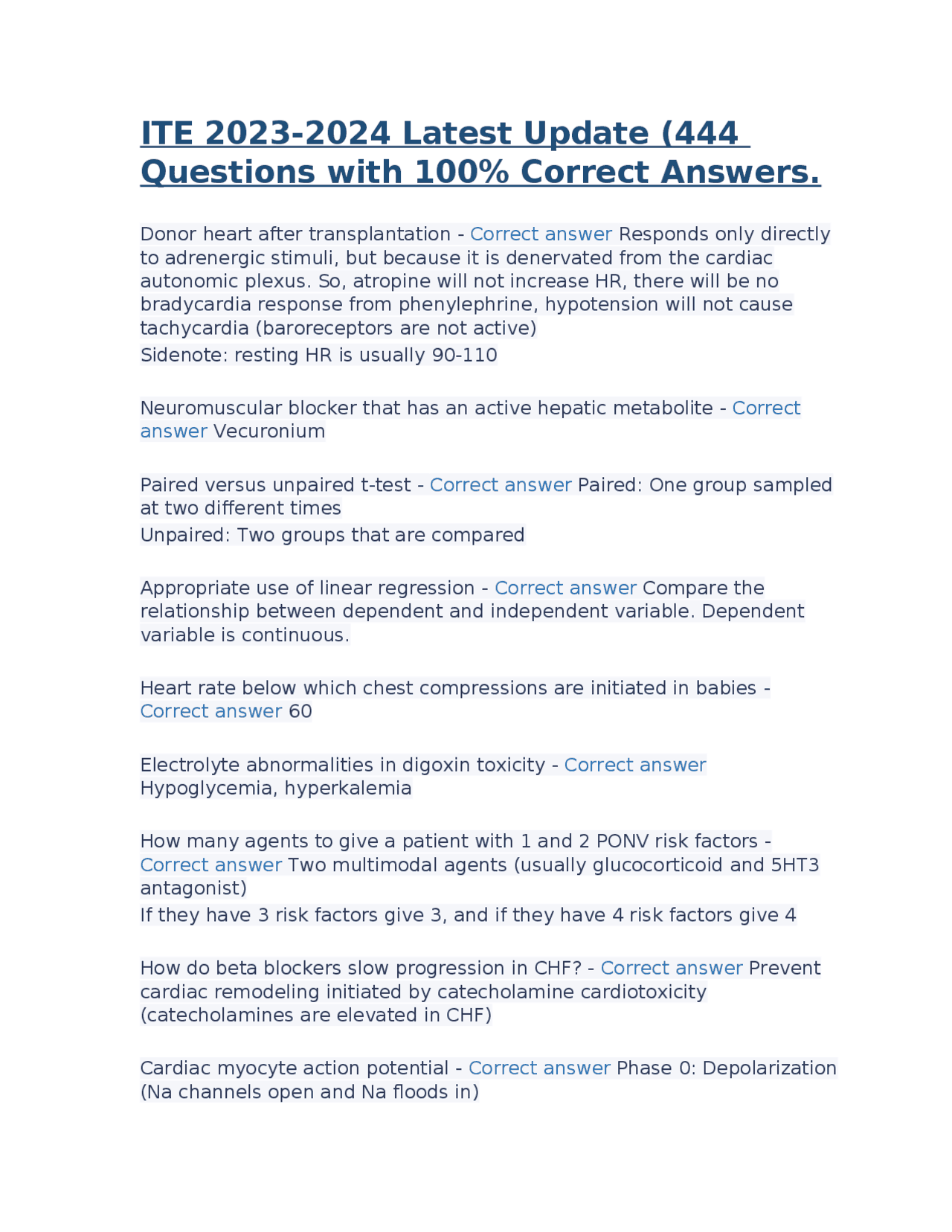 ITE 2023-2024 Latest Update (444 Questions with 100% Correct Answers ...