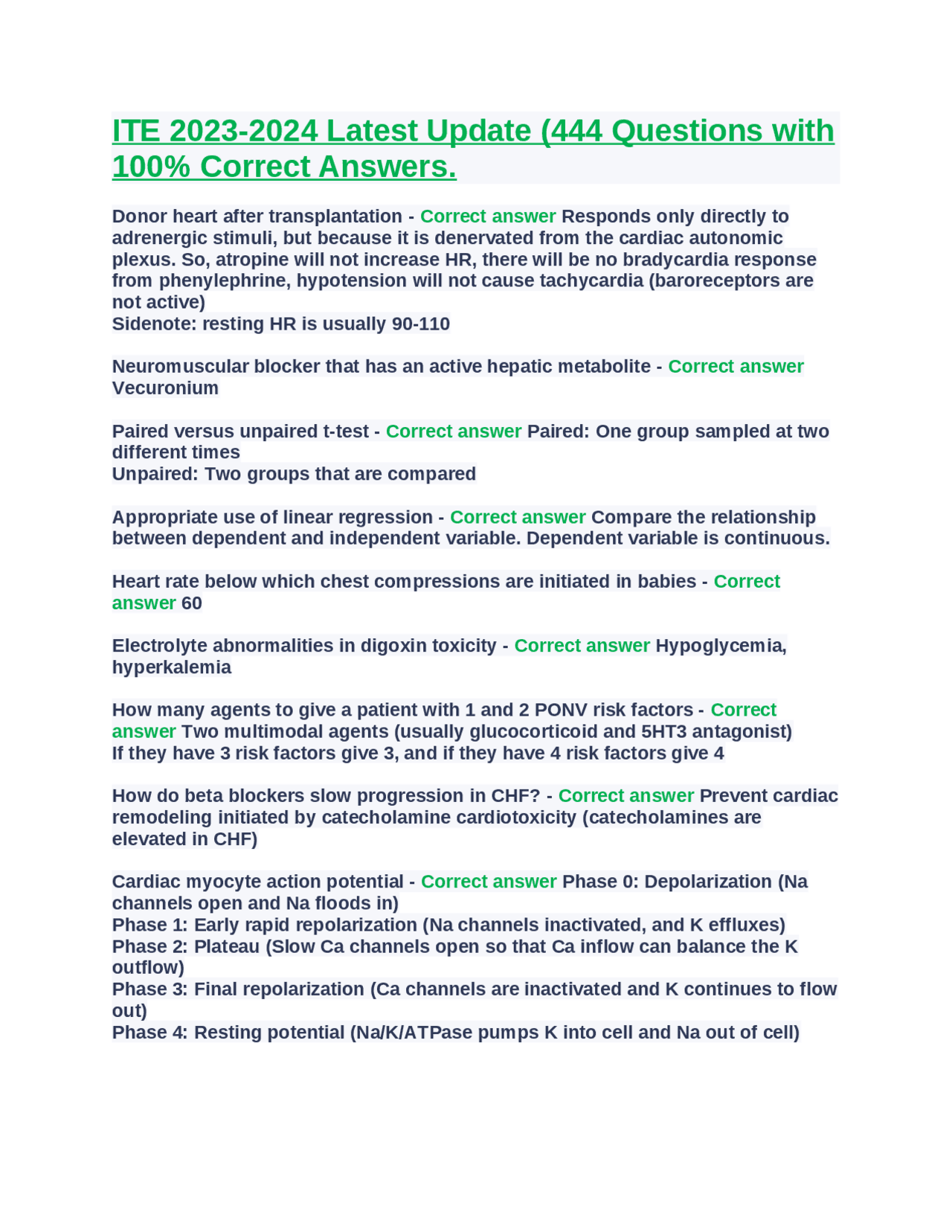 ITE 2023-2024 Latest Update (444 Questions with 100% Correct Answers ...