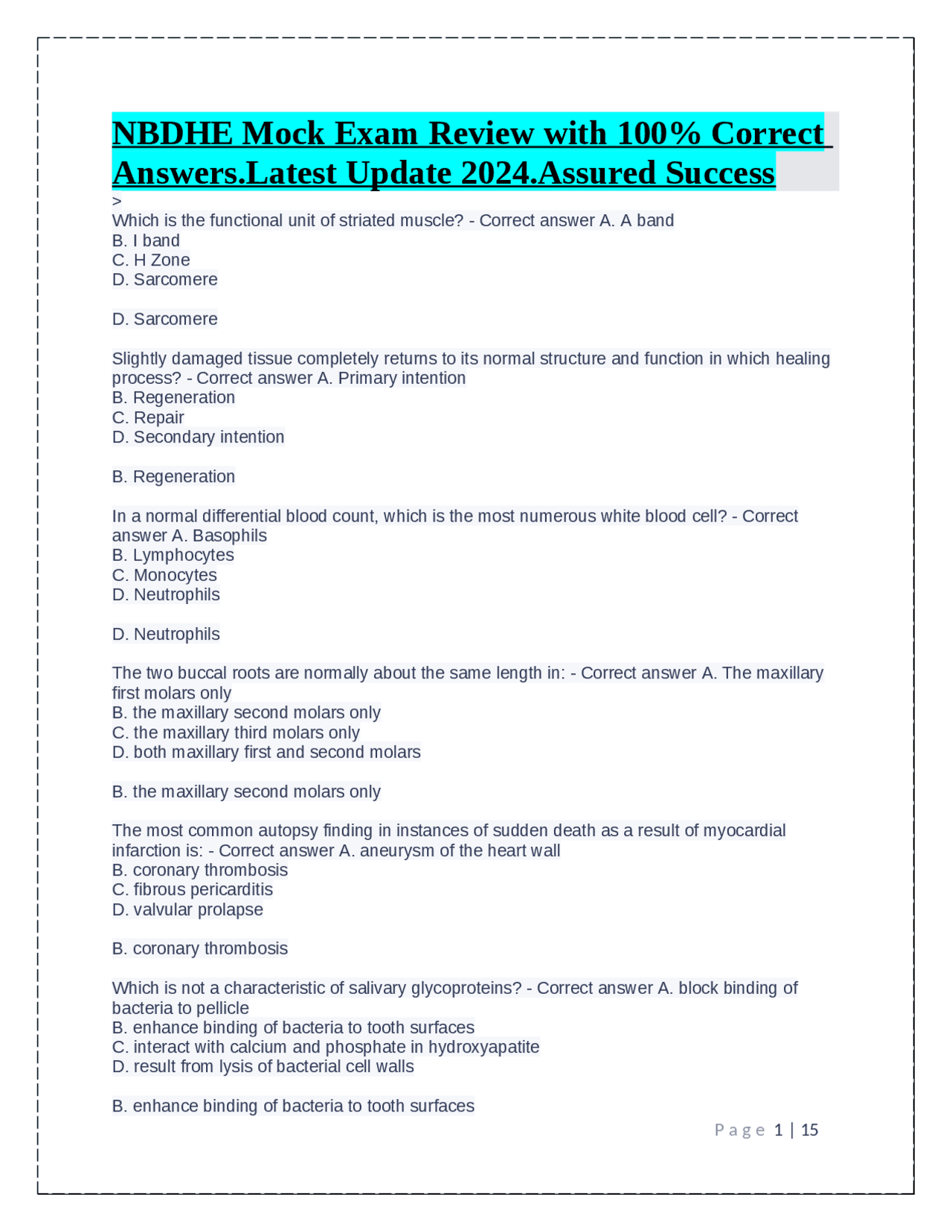 NBDHE Mock Exam Review with 100% Correct Answers.Latest Update 2024 ...