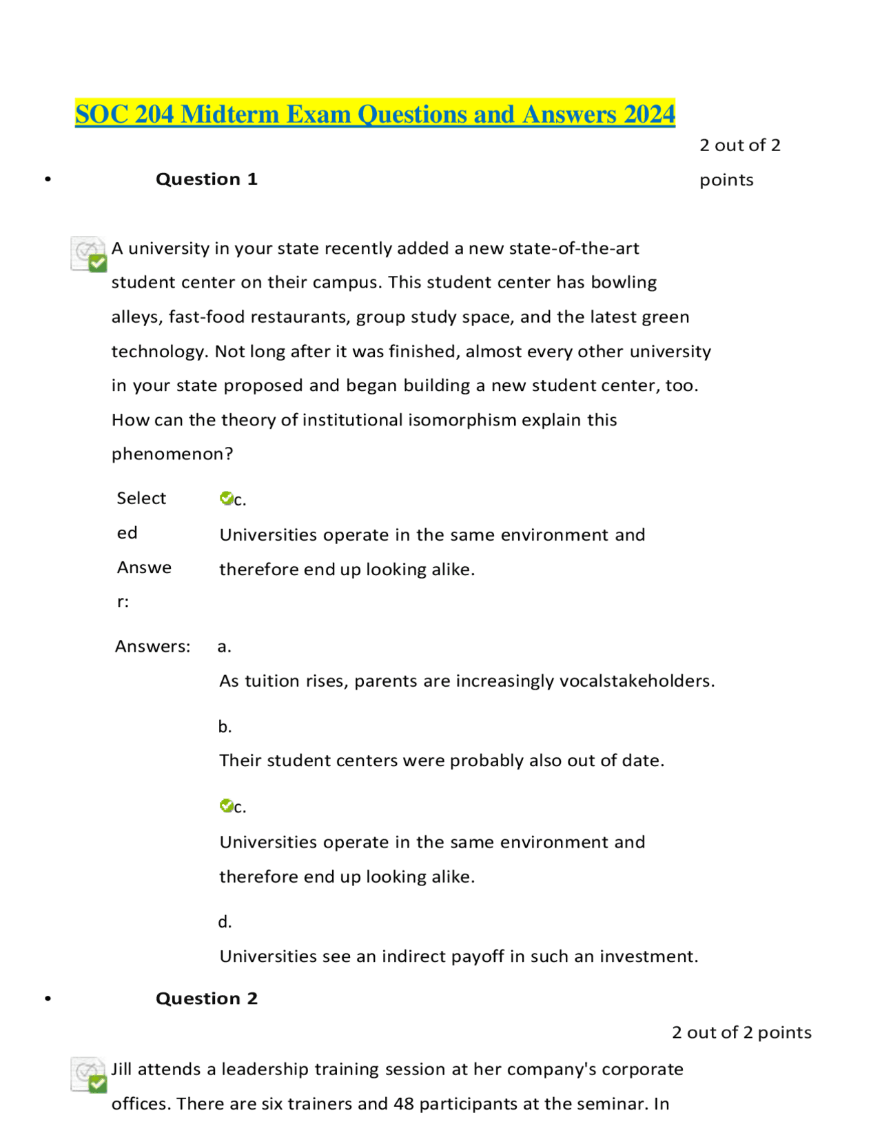 SOC 204 Midterm Exam Questions and Answers 2024 | Exámenes Educación Avanzada | Docsity