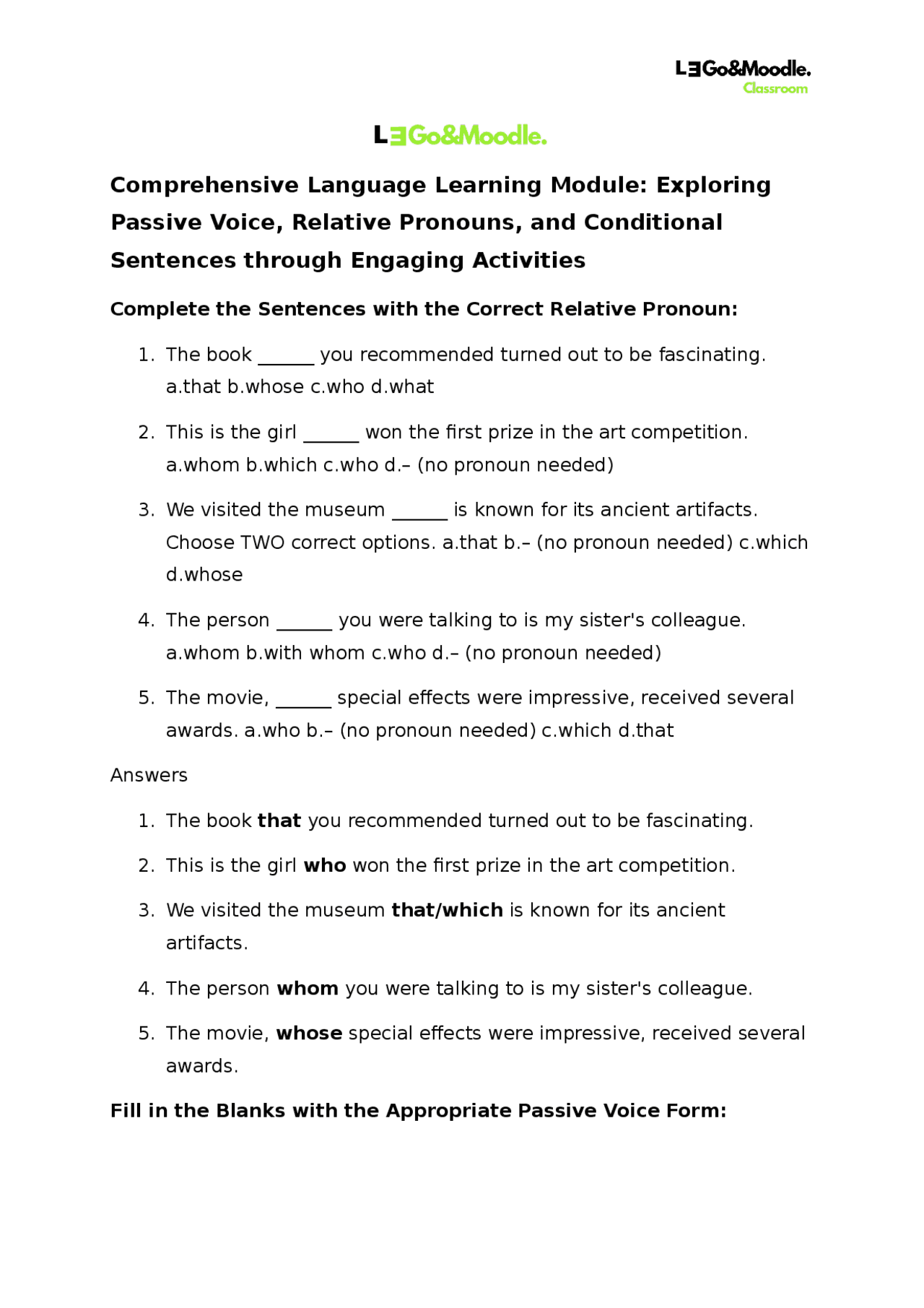 Comprehensive Language Learning Module: Exploring Passive Voice ...