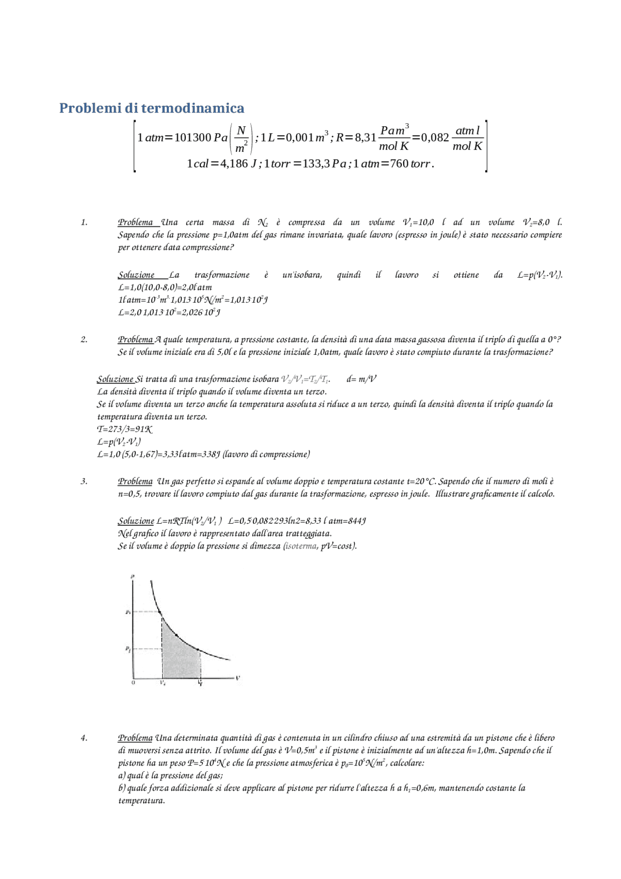 Problemi termodinamica | Esercizi di Fisica | Docsity