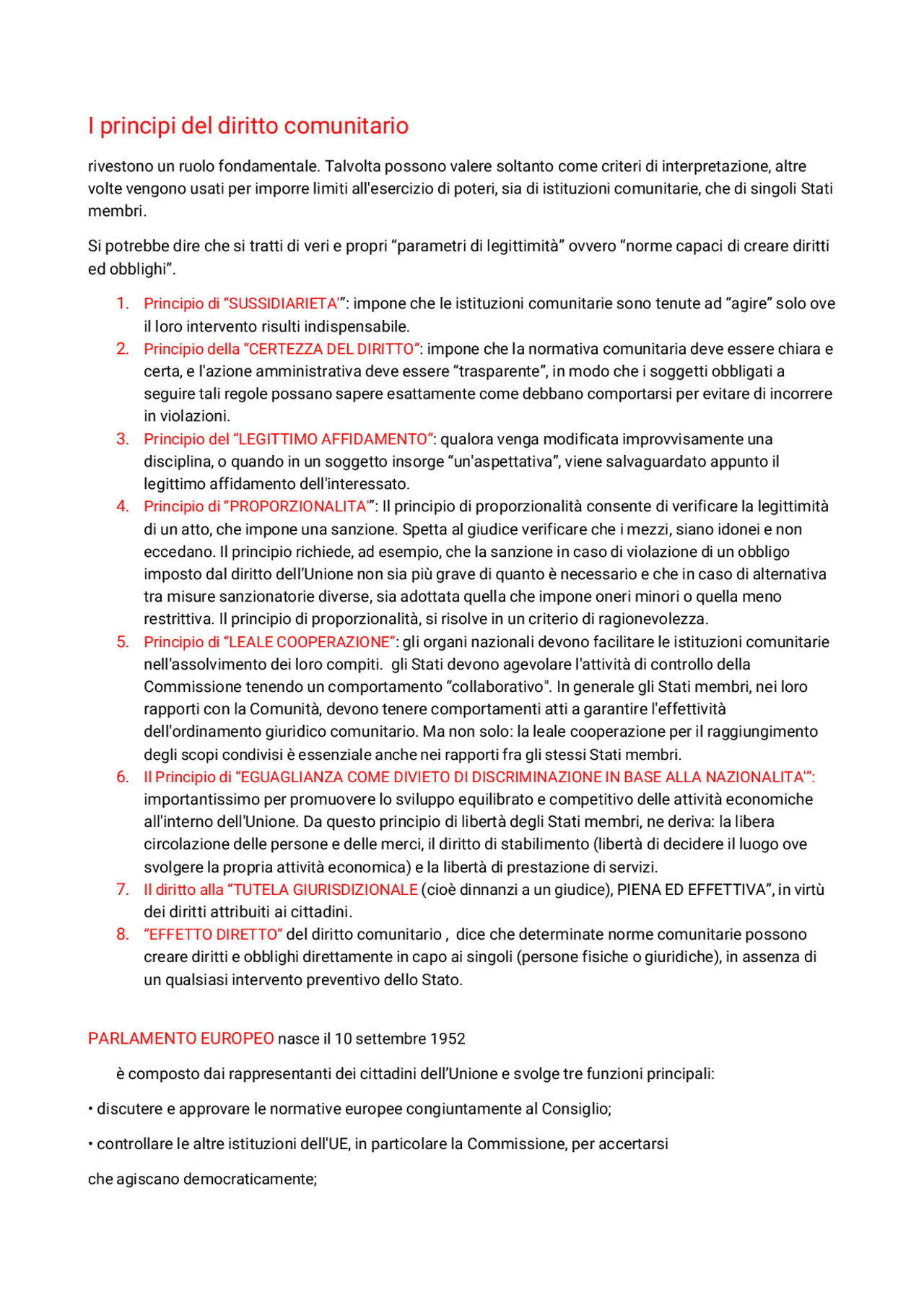 Diritto comunitario L22 scienze motorie Pegaso | Appunti di Diritto Comunitario | Docsity