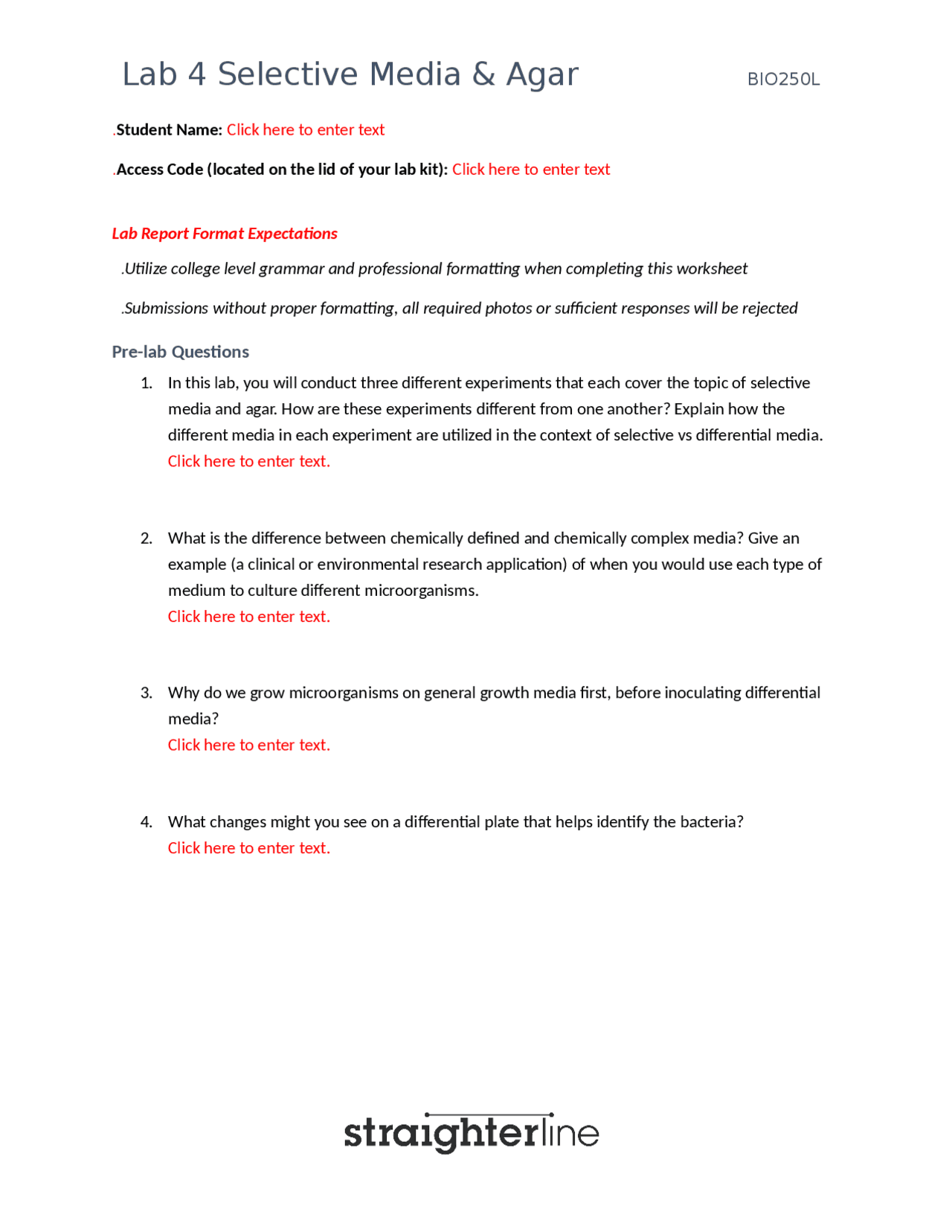 BIO250L ”Lab 4 Selective Media & Agar Straighterline FALL 2023 | Exams ...