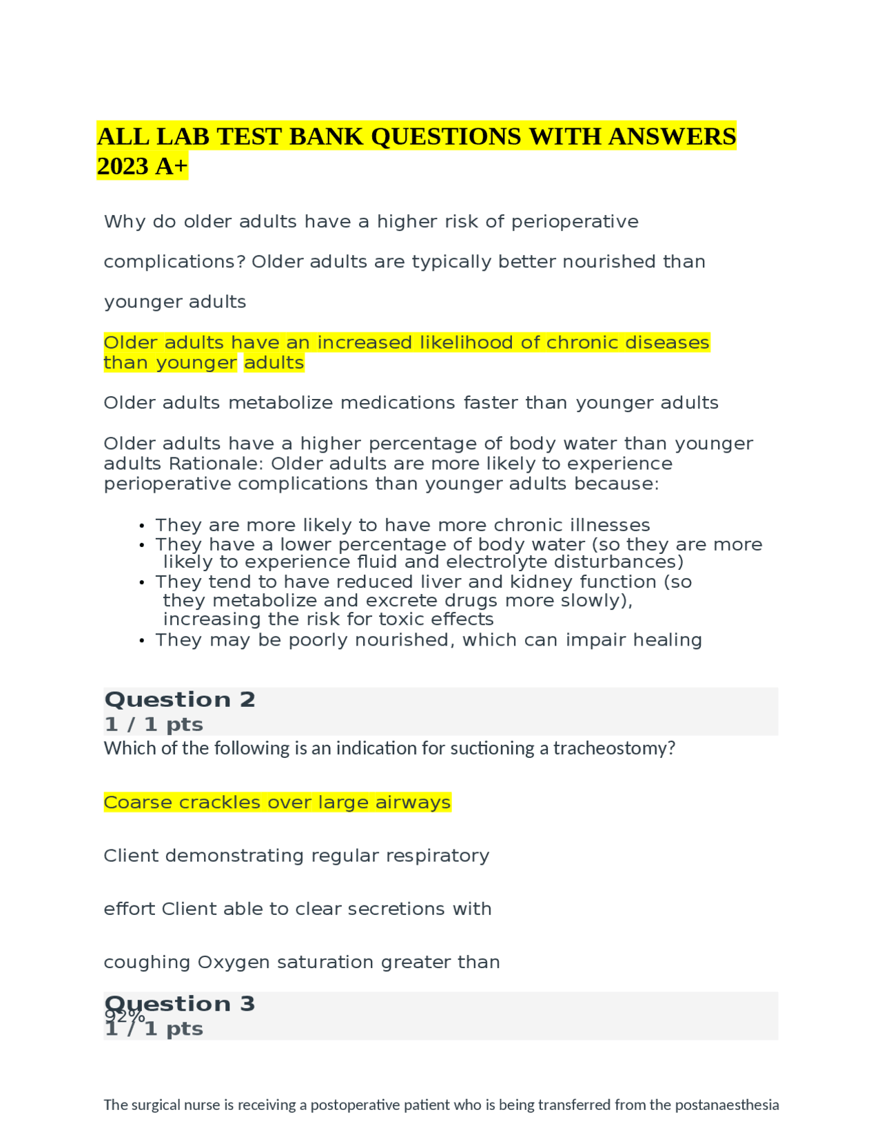 ALL LAB TEST BANK QUESTIONS WITH ANSWERS 2023 A+ | Exams Nursing | Docsity