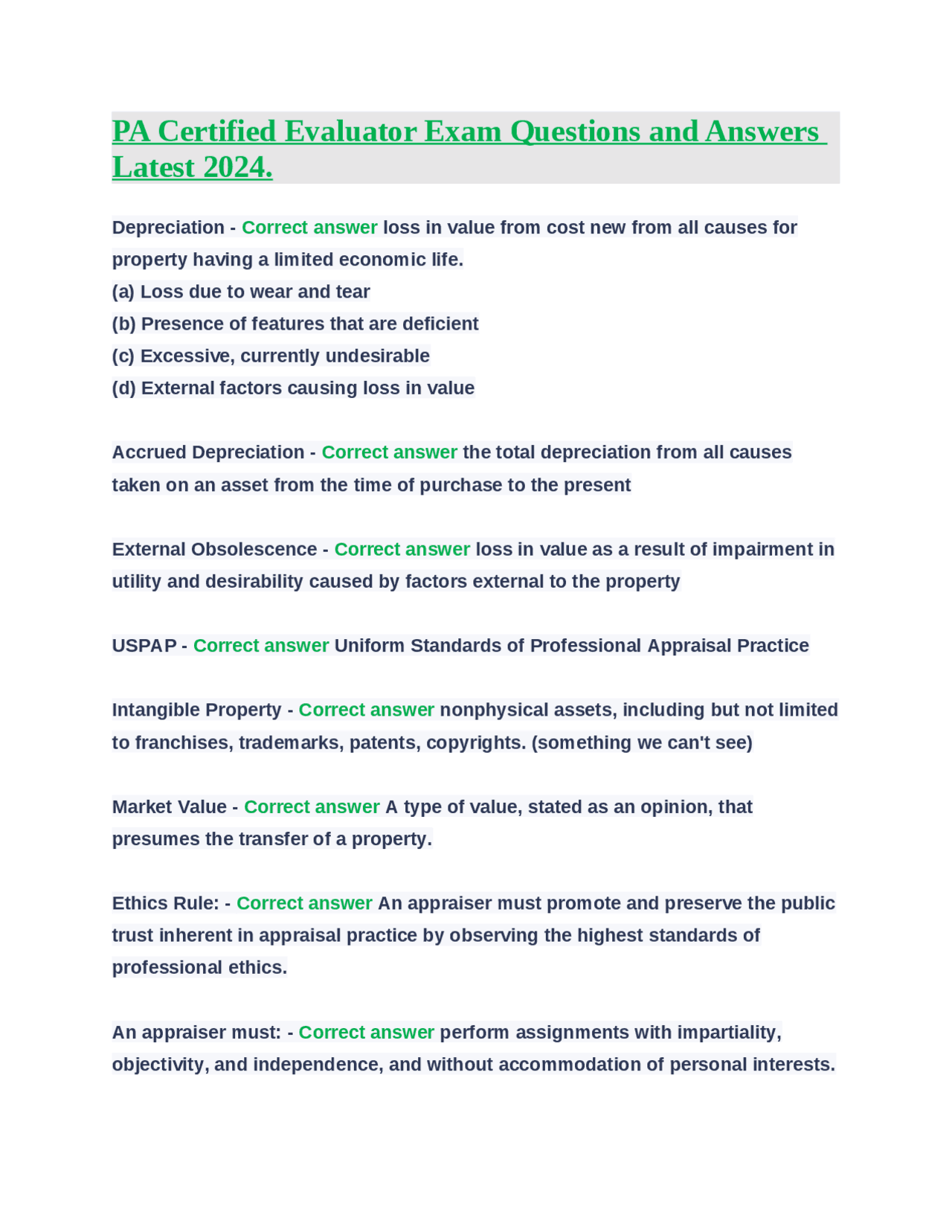 PA Certified Evaluator Exam Questions and Answers Latest 2024. | Exams ...