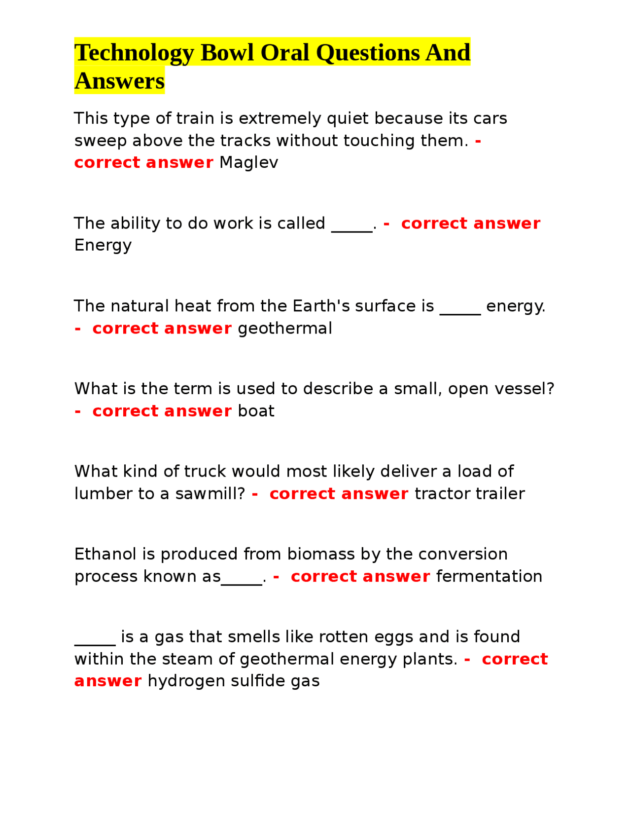 Technology Bowl Oral Questions And Answers | Exams Oral Medicine | Docsity