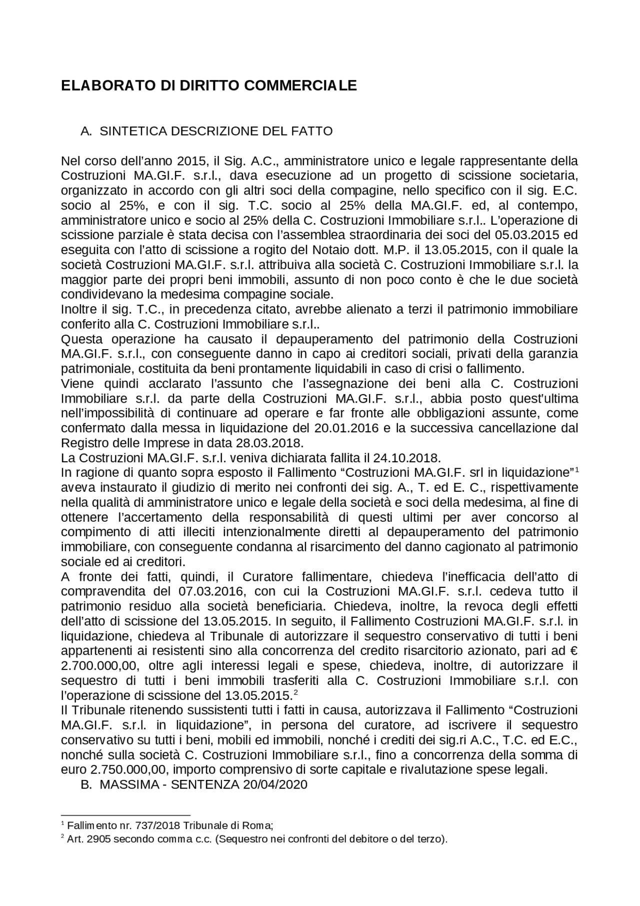 Elaborato Diritto Commerciale | Prove d'esame di Diritto Commerciale | Docsity