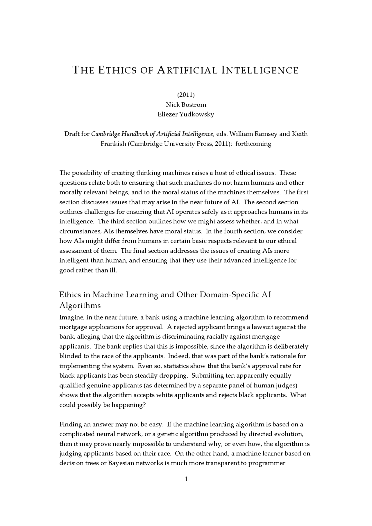 Artificial Intelligence Ethics: Moral Status of Machines and Ensuring ...