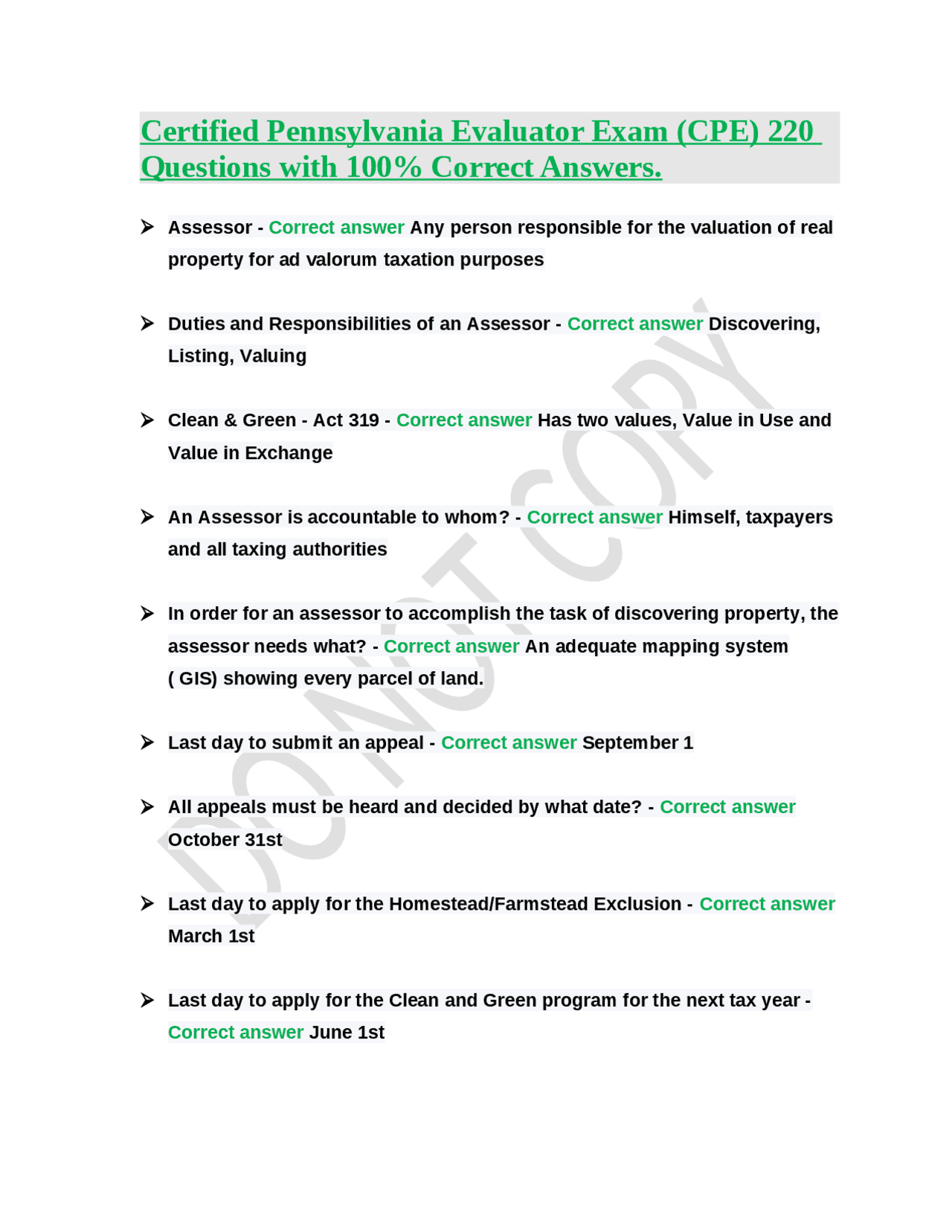 Certified Pennsylvania Evaluator Exam (CPE) 220 Questions with 100% ...