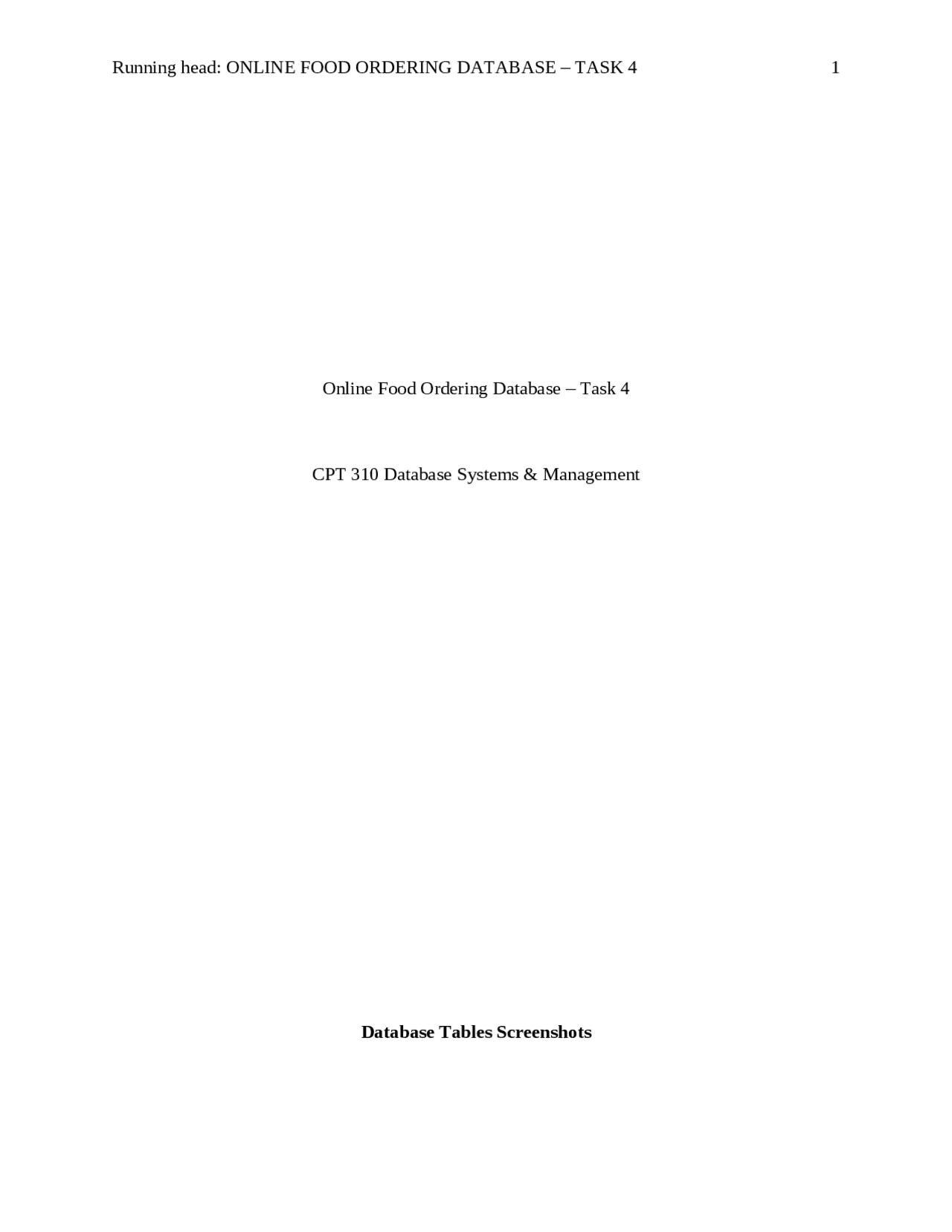 Online Food Ordering Database – Task 4 | Thesis Community Corrections | Docsity