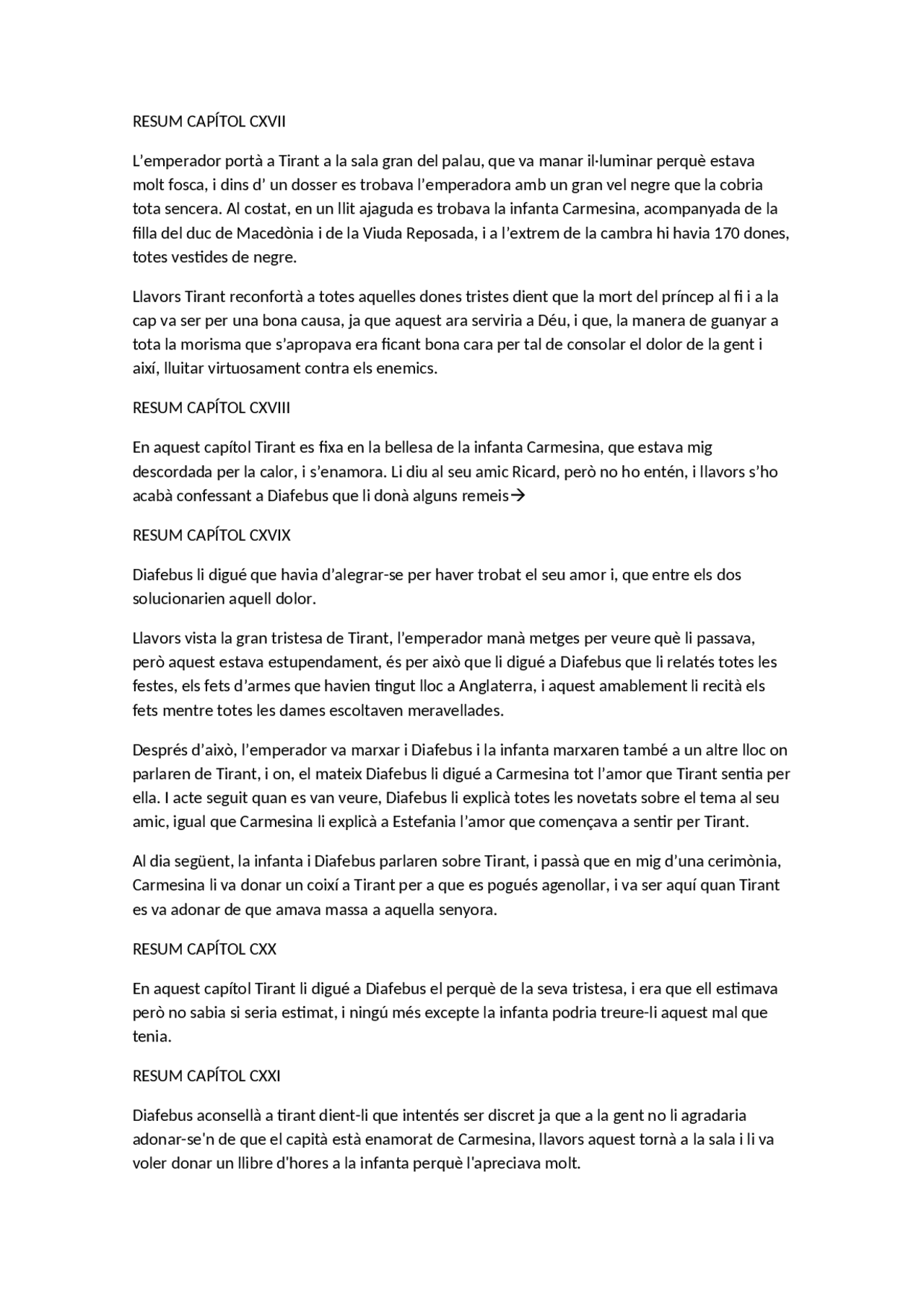 tirant lo blanc resumen | Resúmenes de Catalán | Docsity