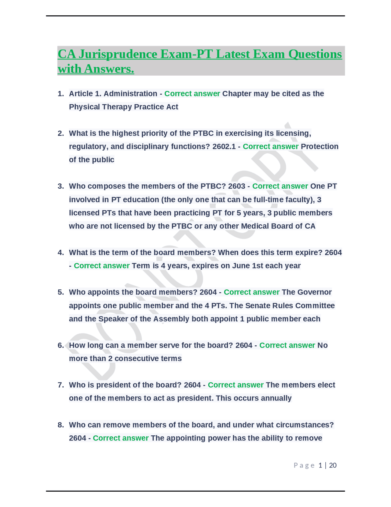 CA Jurisprudence Exam-PT Latest Exam Questions with Answers | Exams ...