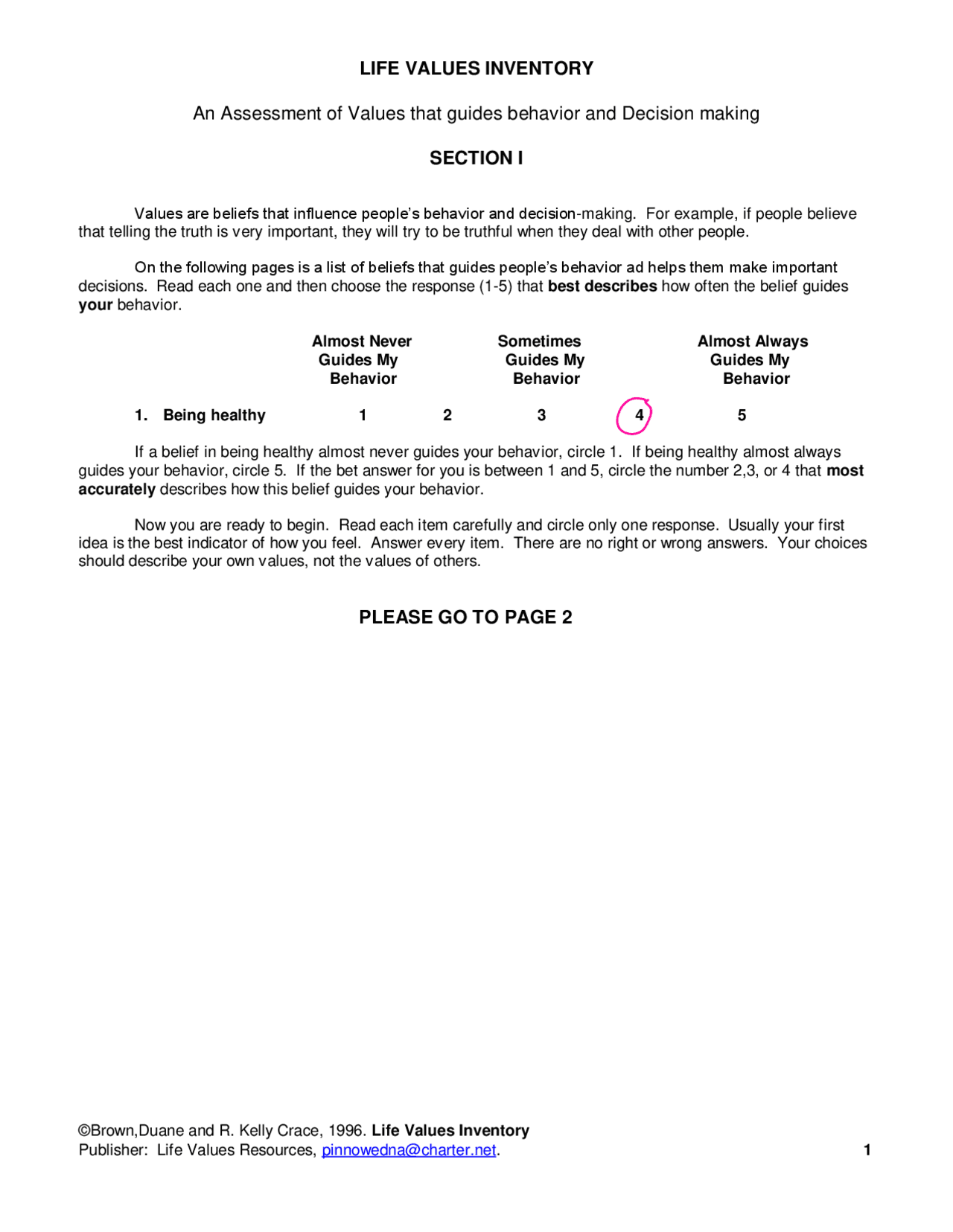 Life Values Inventory: A Self-Assessment Tool for Guiding Behavior and ...