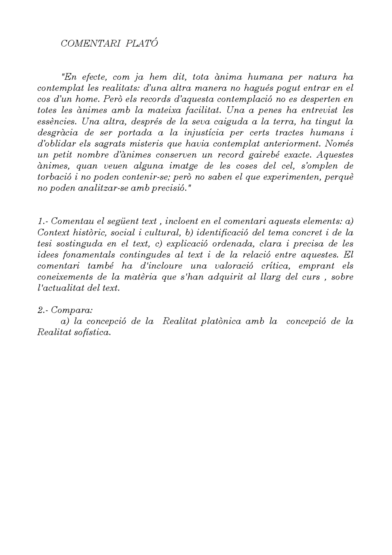 comentarios de texto | Ejercicios de Filosofía | Docsity