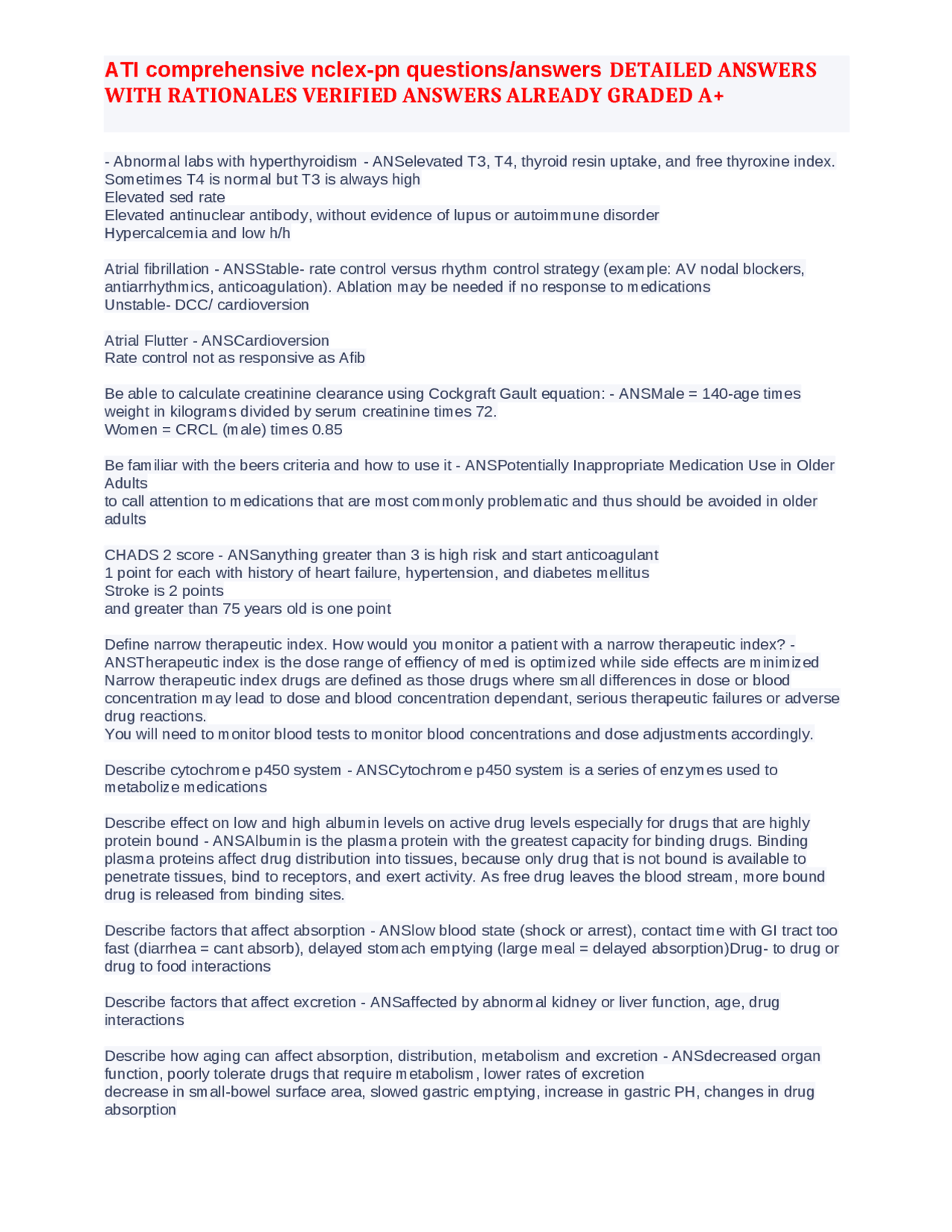 ATI comprehensive nclex-pn questions/answers DETAILED ANSWERS WITH RATIONALES VERIFIED ANS ...