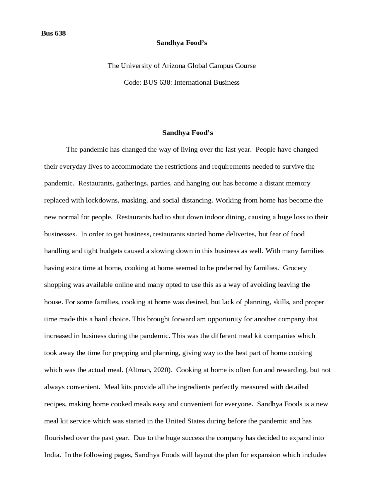Sandhya Food's Expansion Plan in India | Thesis Health psychology | Docsity