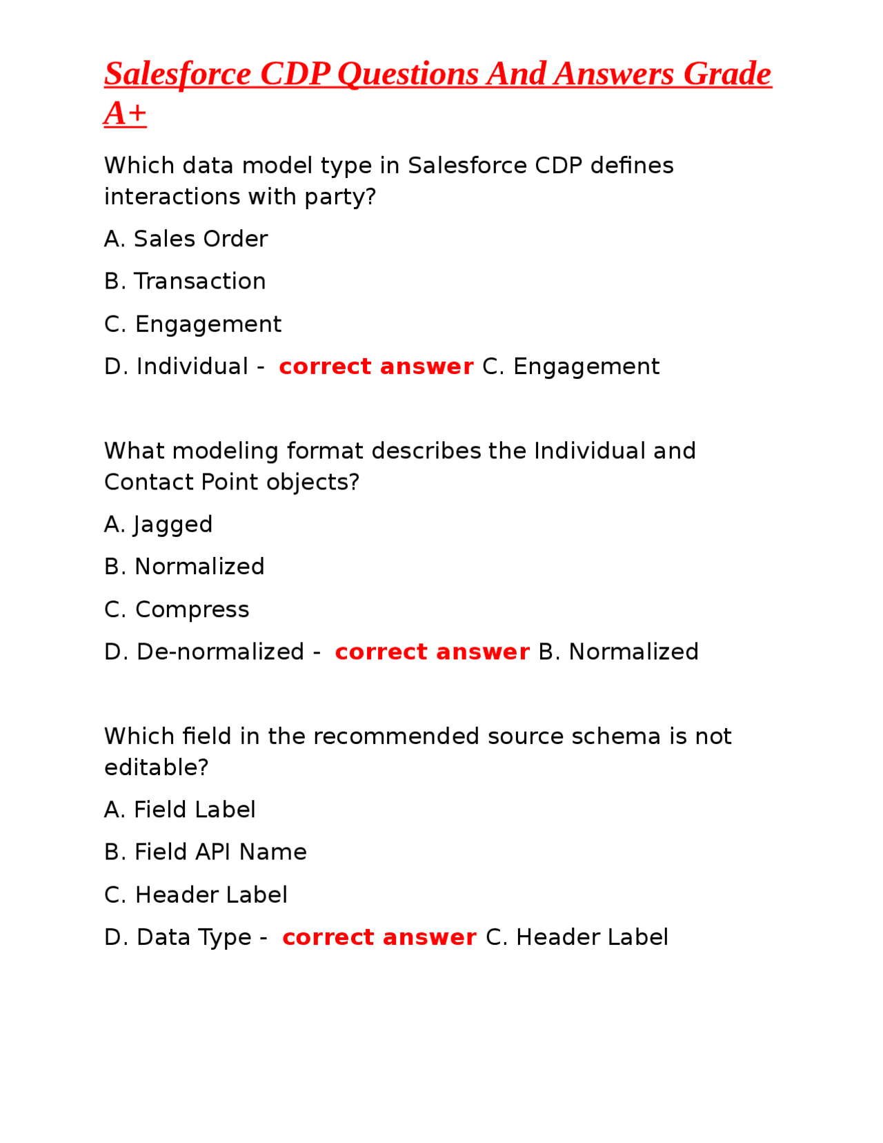 Salesforce CDP Questions And Answers Grade A+ | Exams Sales Management ...