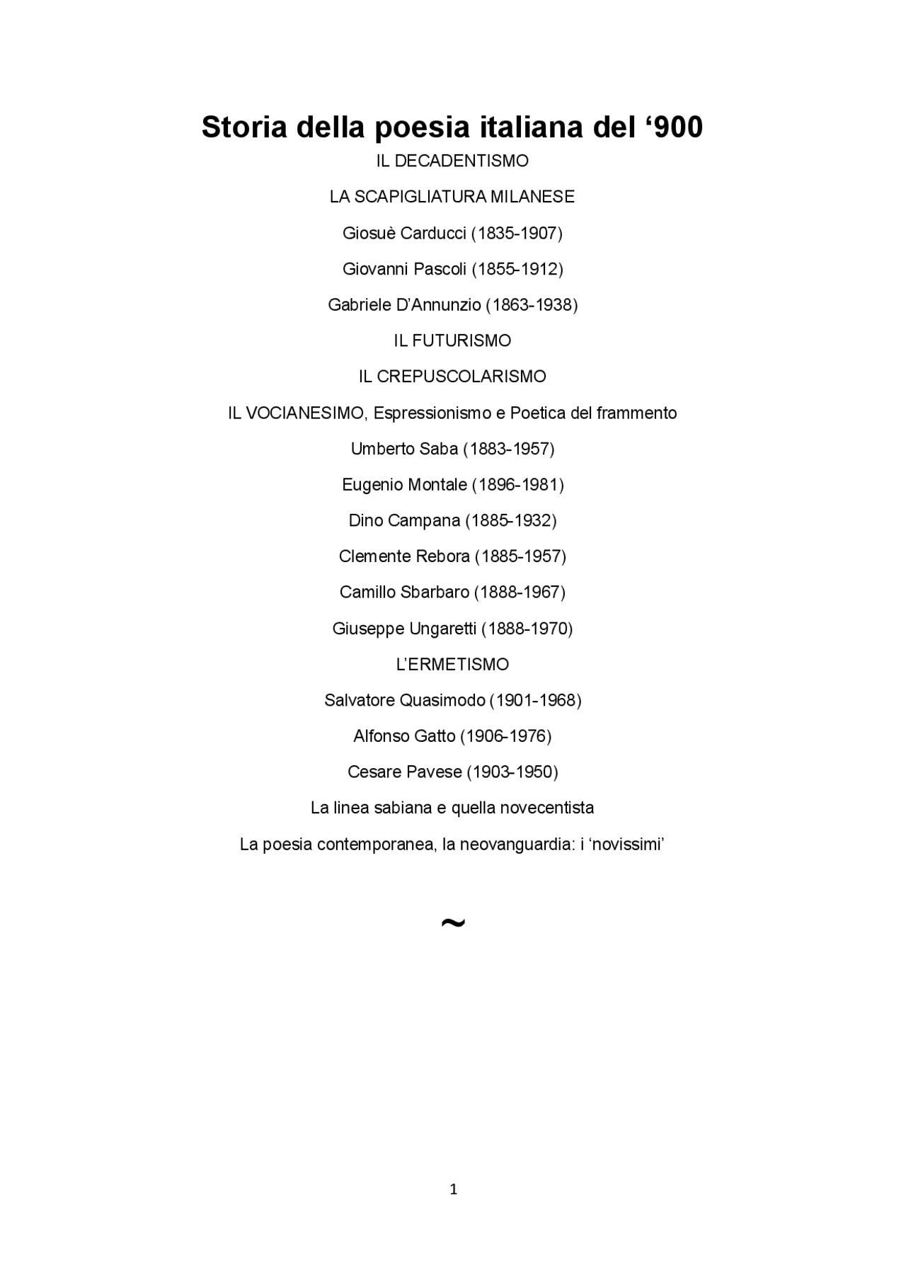 la poesia del 900 (ermetismo...) | Schemi e mappe concettuali di ...