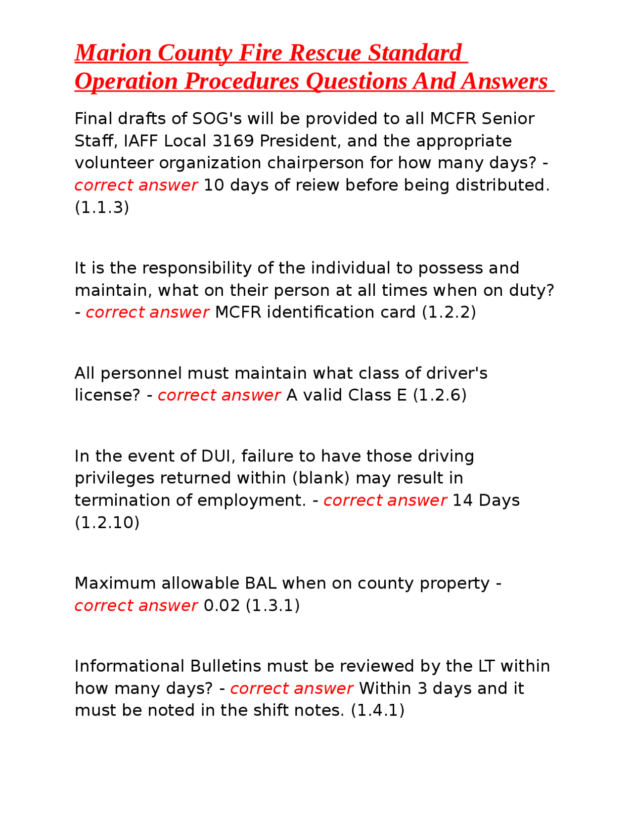 Marion County Fire Rescue Standard Operation Procedures Questions And ...