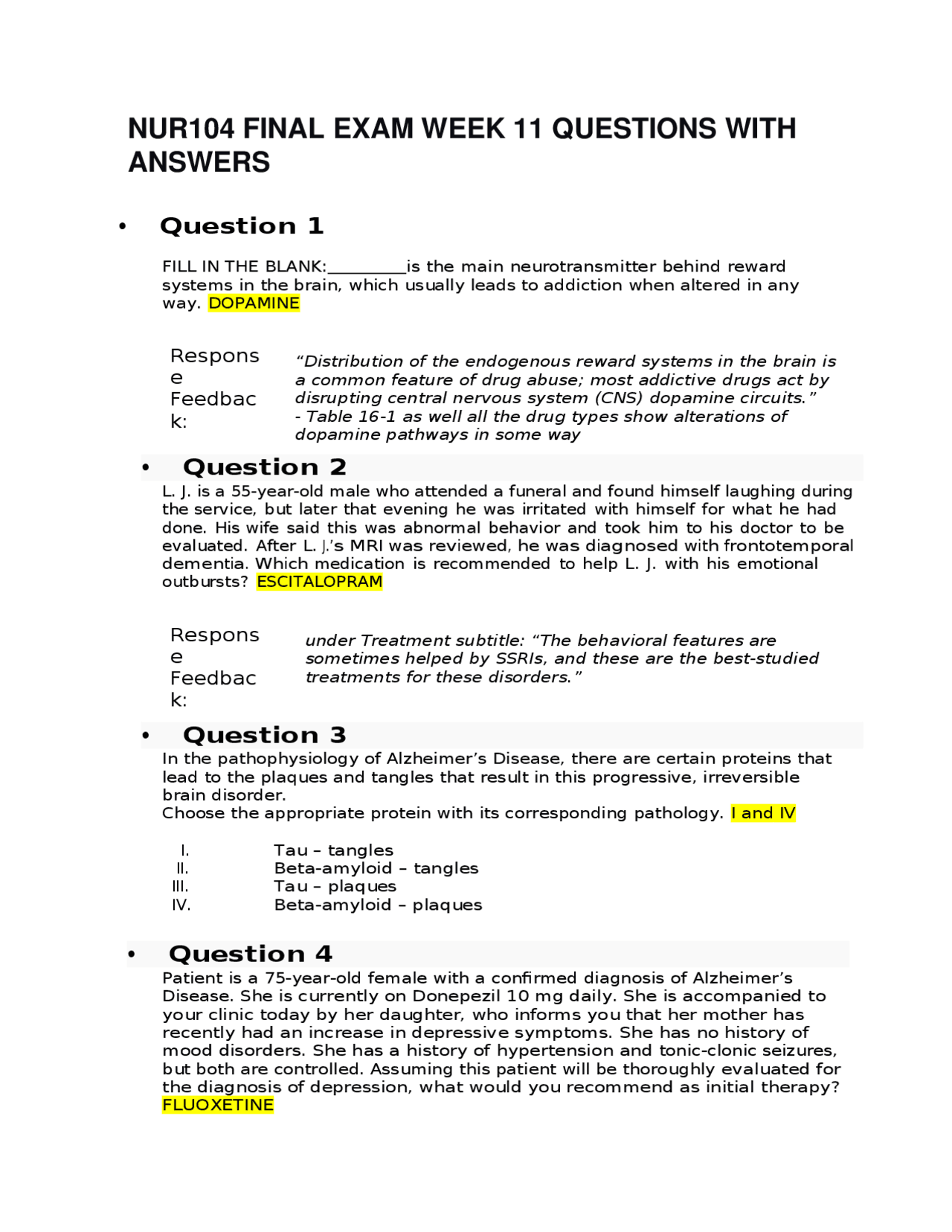 NUR104 FINAL EXAM WEEK 11 QUESTIONS WITH ANSWERS | Exams Nursing | Docsity