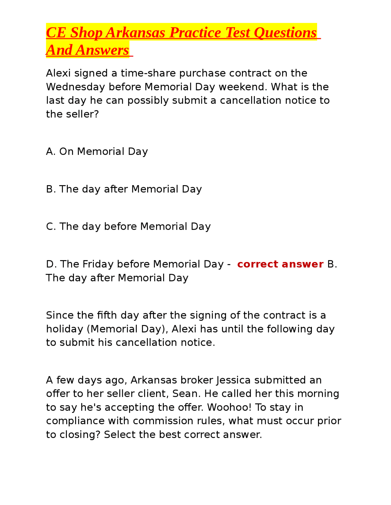 CE Shop Arkansas Practice Test Questions And Answers | Prove d'esame ...