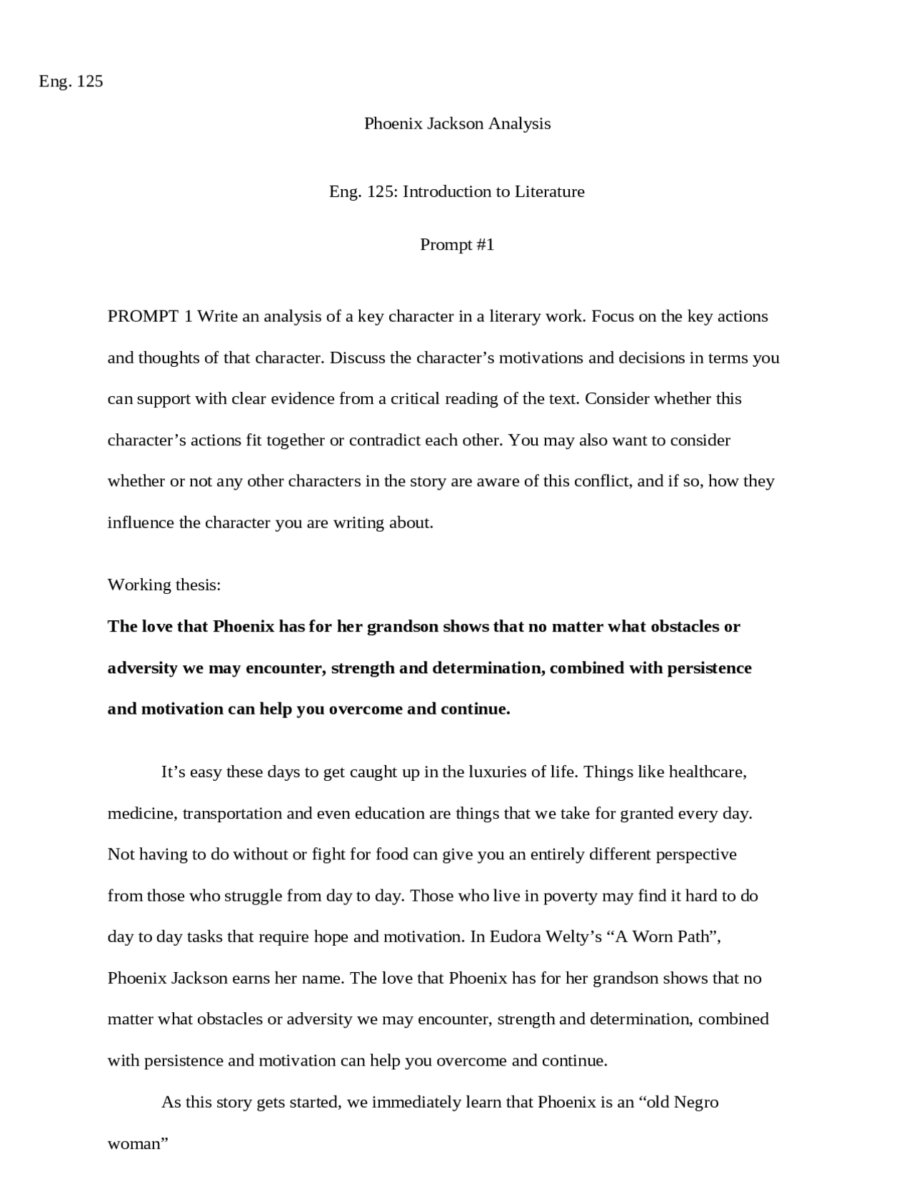 Analysis of Phoenix Jackson in Eudora Welty's 'A Worn Path' | Thesis ...