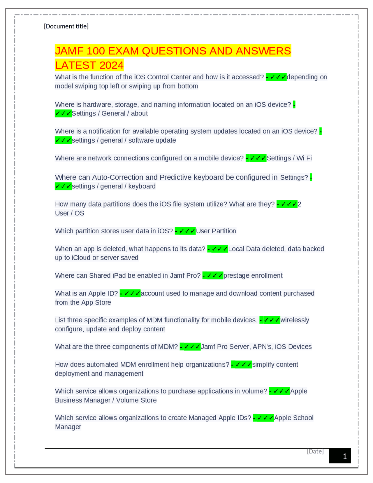 JAMF 100 EXAM QUESTIONS AND ANSWERS LATEST UPDATE 2024 | Exams Nursing ...