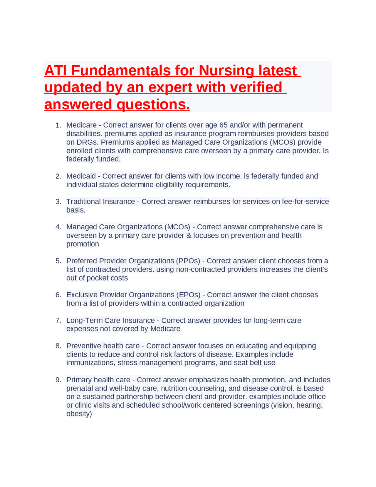 ATI Fundamentals for Nursing latest updated by an expert with verified ...