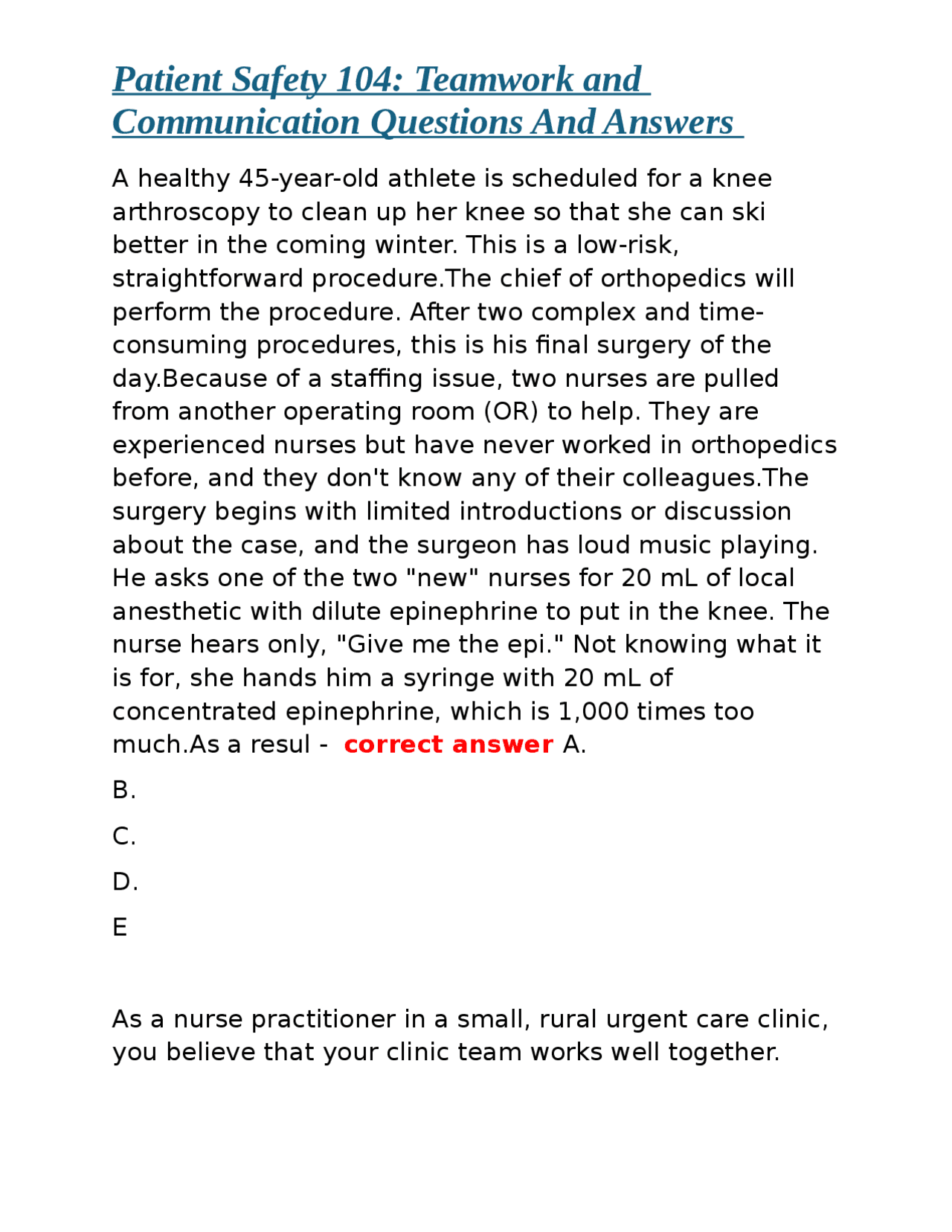 Patient Safety 104: Teamwork and Communication Questions And Answers ...