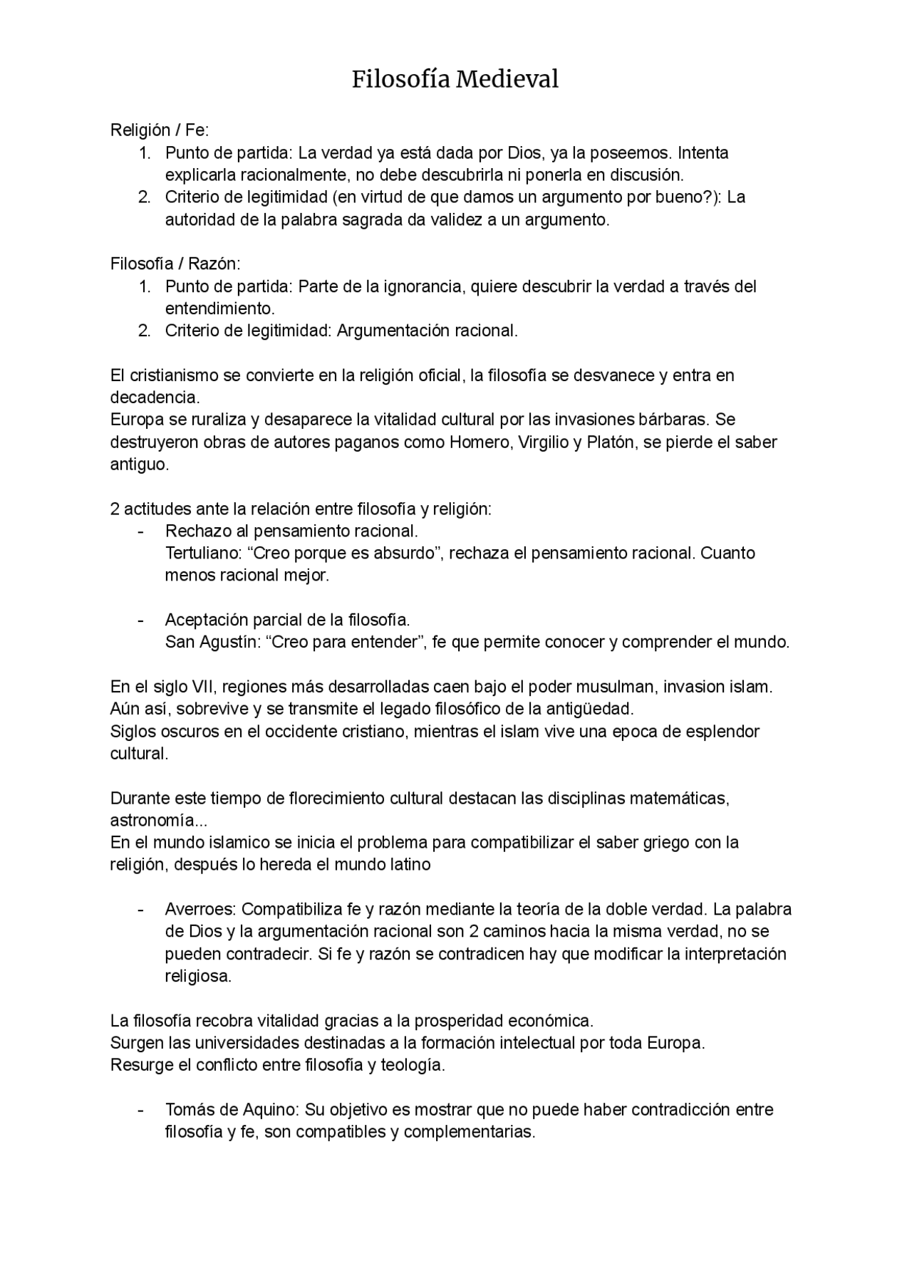 Filosofía Medieval: Religión y Razón | Esquemas y mapas conceptuales de Historia de la Filosofía ...