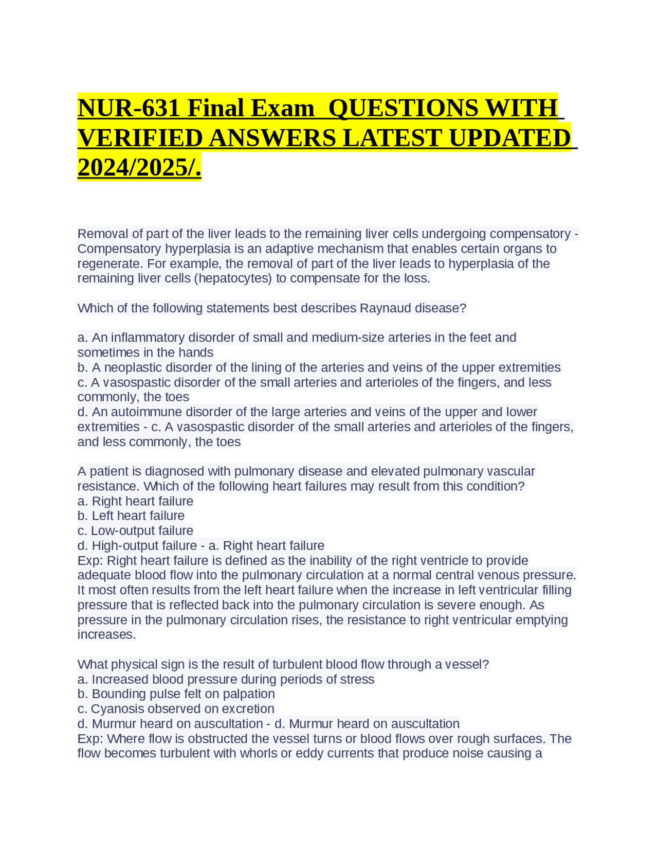 NUR-631 Final Exam QUESTIONS WITH VERIFIED ANSWERS LATEST UPDATED 2024 ...