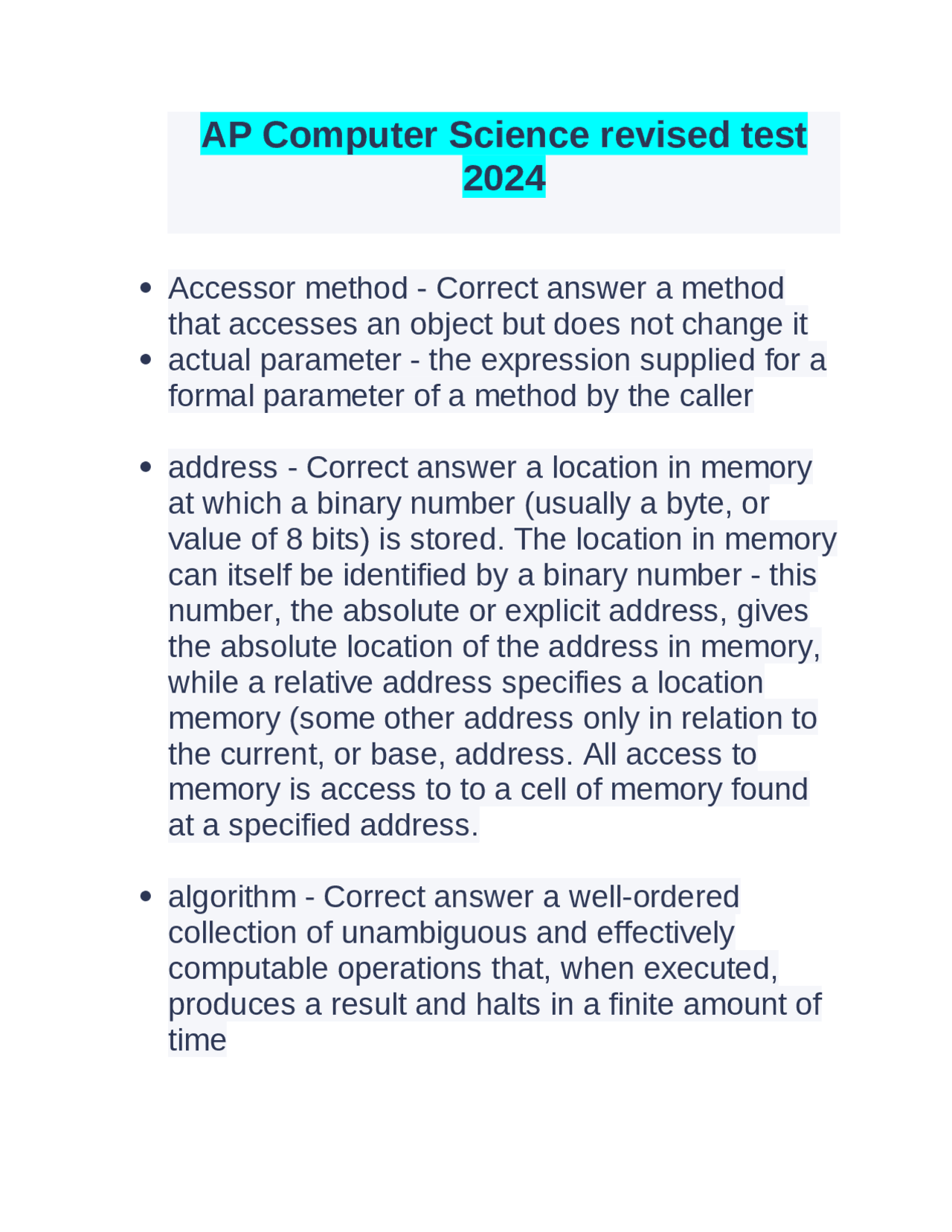 AP Computer Science Terminology | Exams Computer Networks | Docsity