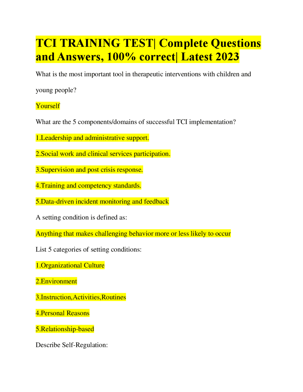 TCI TRAINING TEST| Complete Questions and Answers, 100% correct| Latest ...