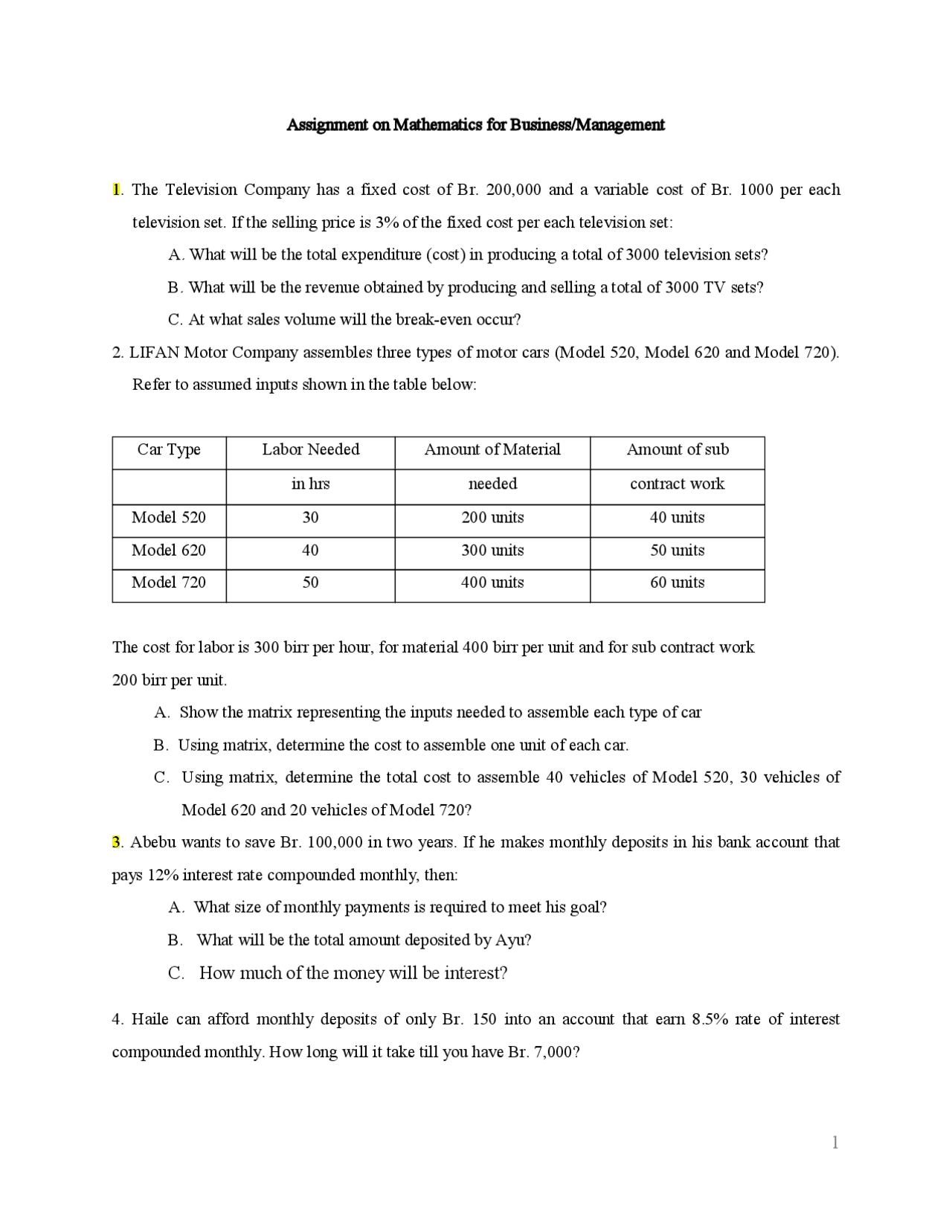 It a group assignment questions that aims to assess students understanding of basic terms ...