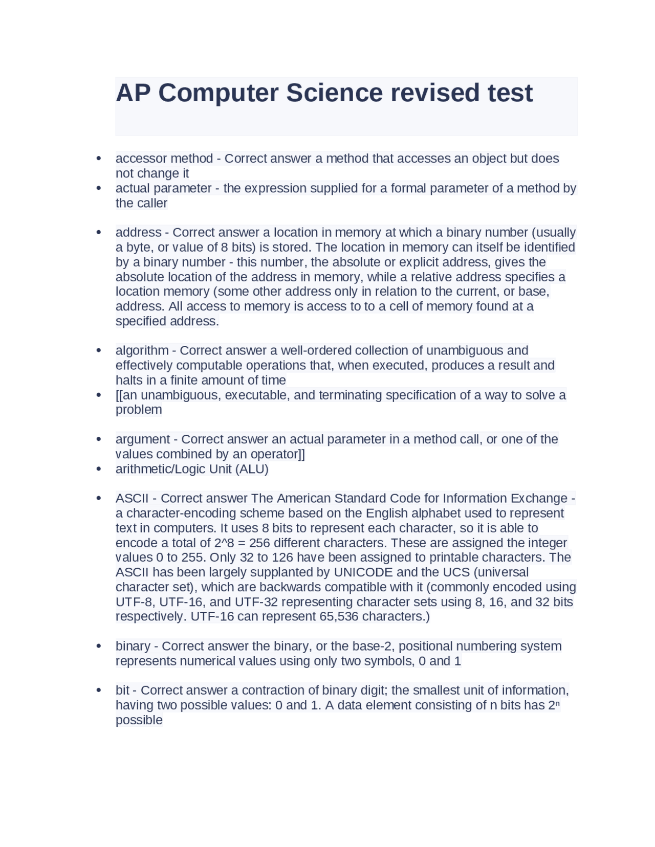 AP Computer Science Terminology | Exams Computer Science | Docsity