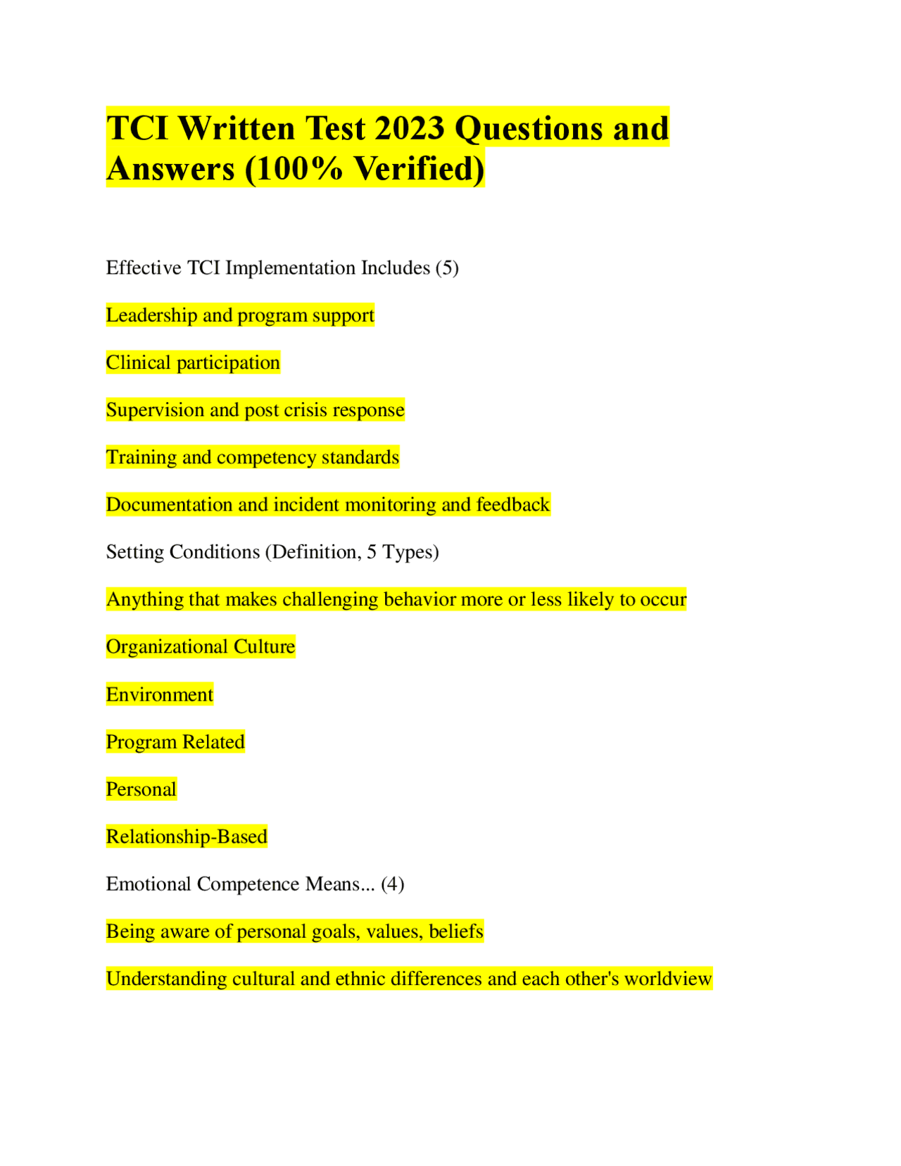 TCI Written Test 2023 Questions and Answers (100% Verified) | Exams ...