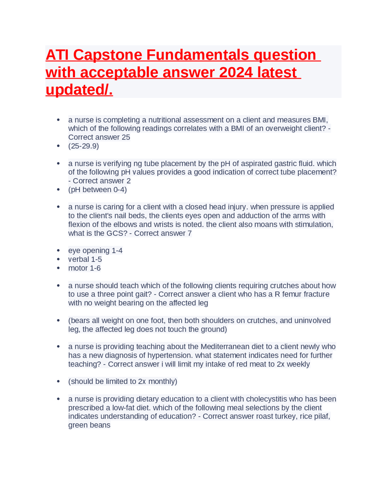ATI Capstone Fundamentals question with acceptable answer 2024 latest ...