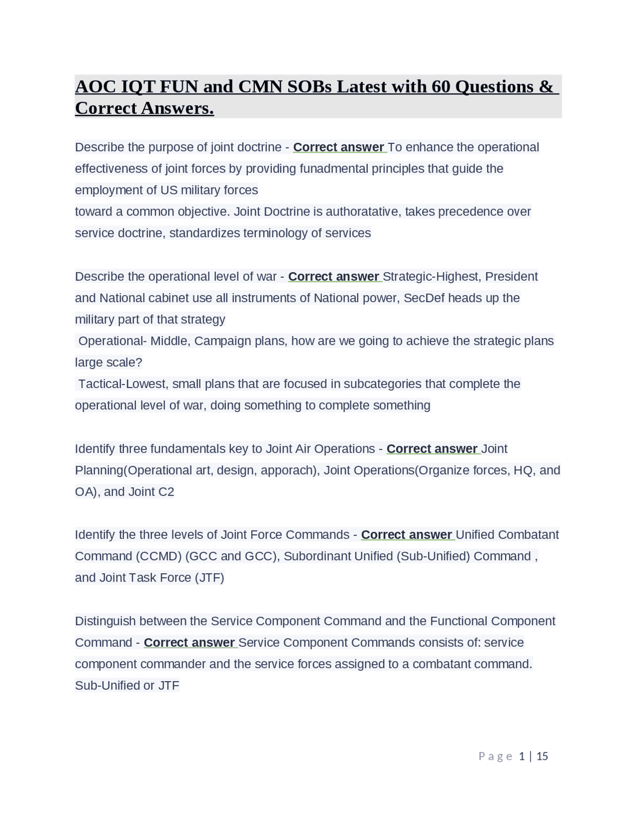 AOC IQT FUN and CMN SOBs Latest with 60 Questions & Correct Answers ...