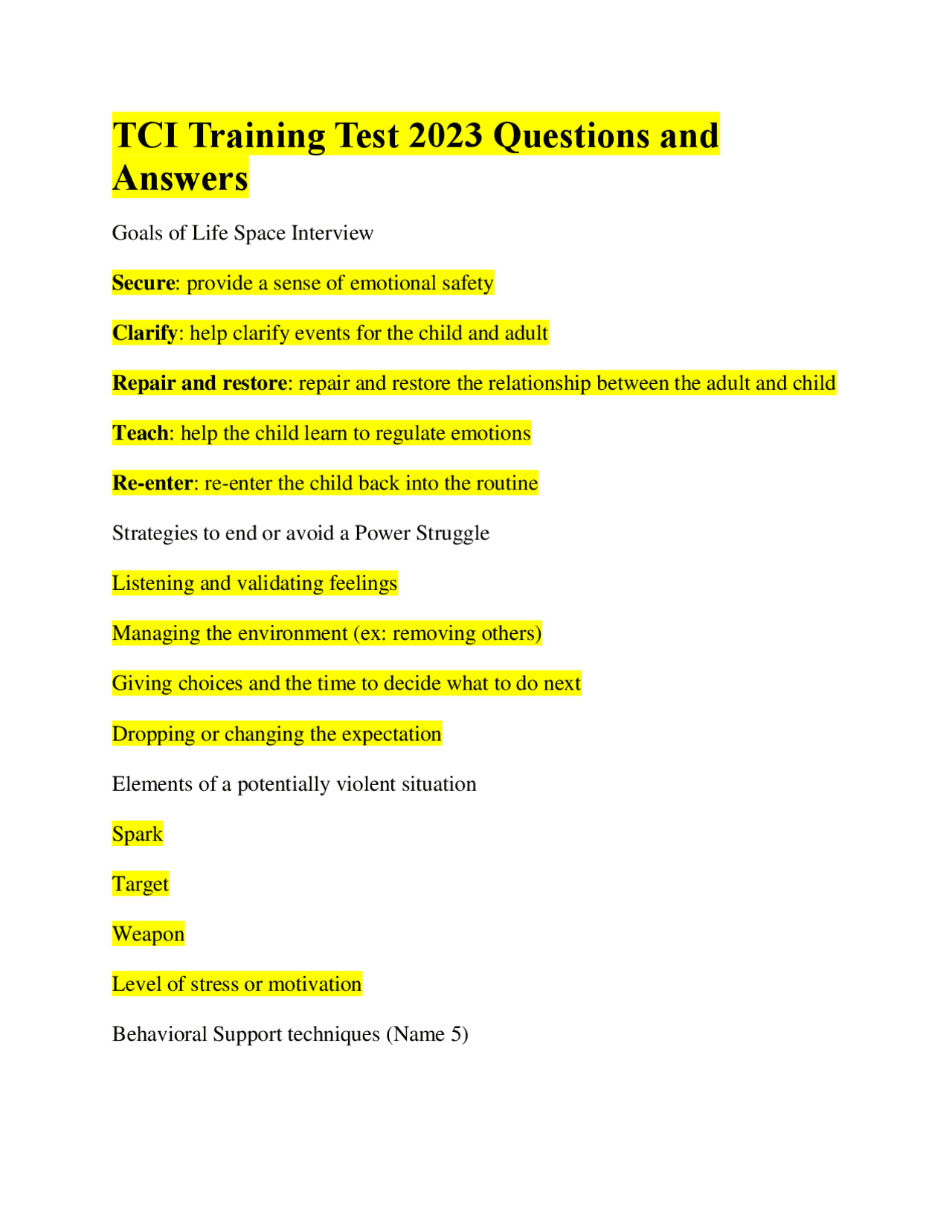 TCI Training Test 2023 Questions and Answers | Exams Nursing | Docsity