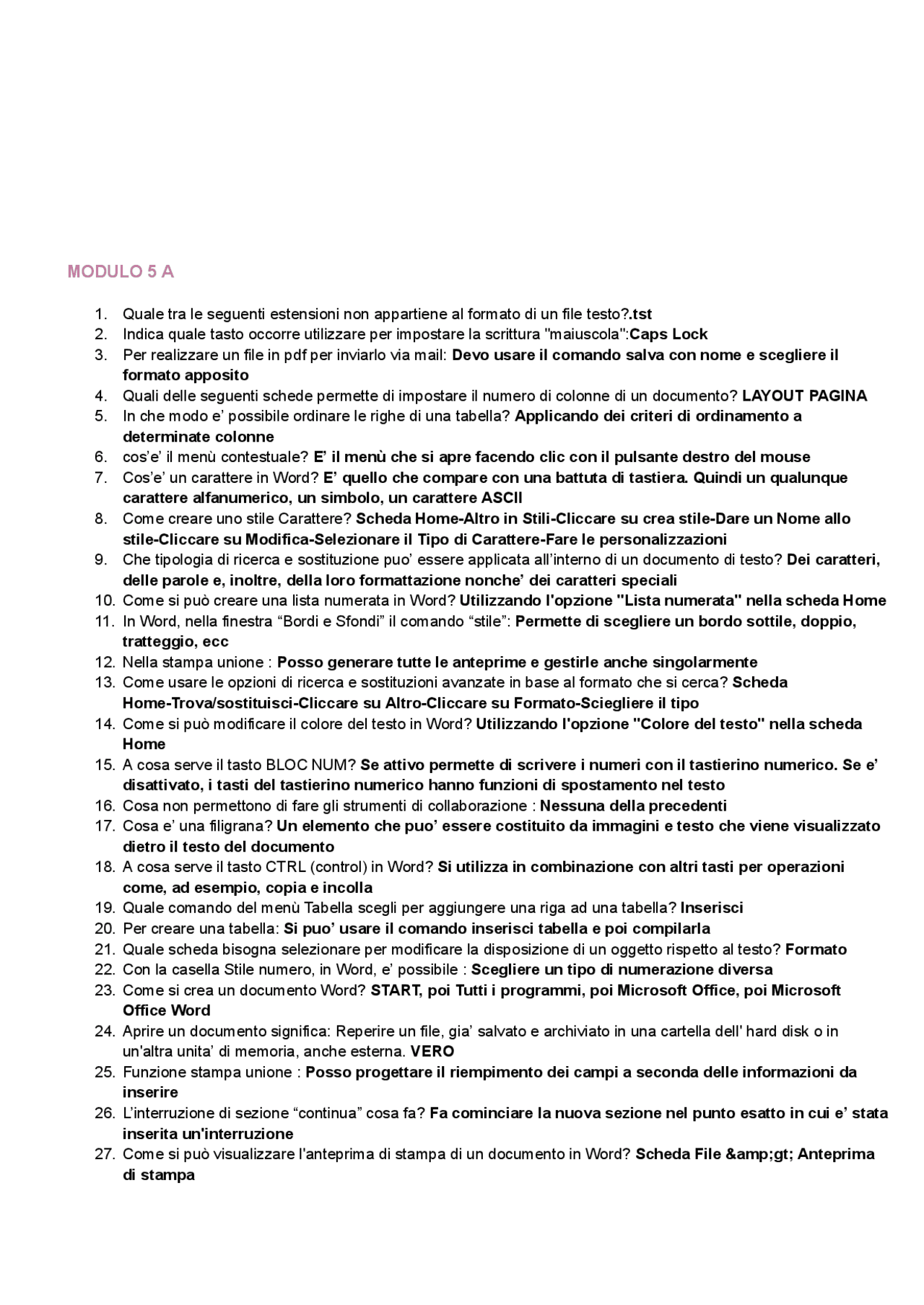 PANIERE EIRSAF-FULL MODULO 5 (AGGIORNATO 2024) | Panieri di Informatica | Docsity