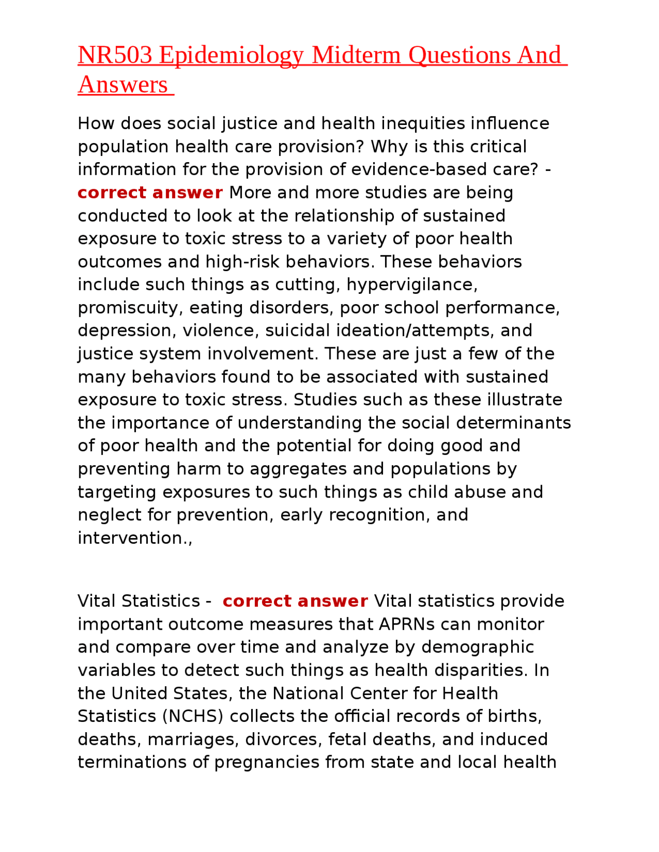 NR503 Epidemiology Midterm Questions And Answers | Exams Epidemiology ...