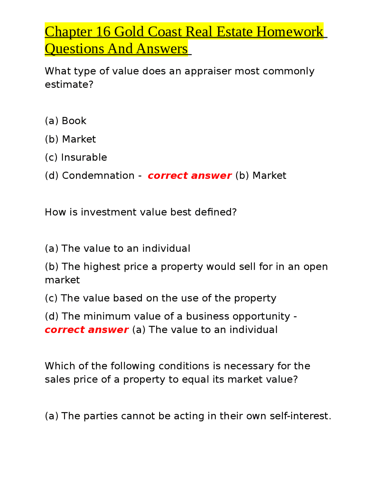 Chapter 16 Gold Coast Real Estate Homework Questions And Answers ...