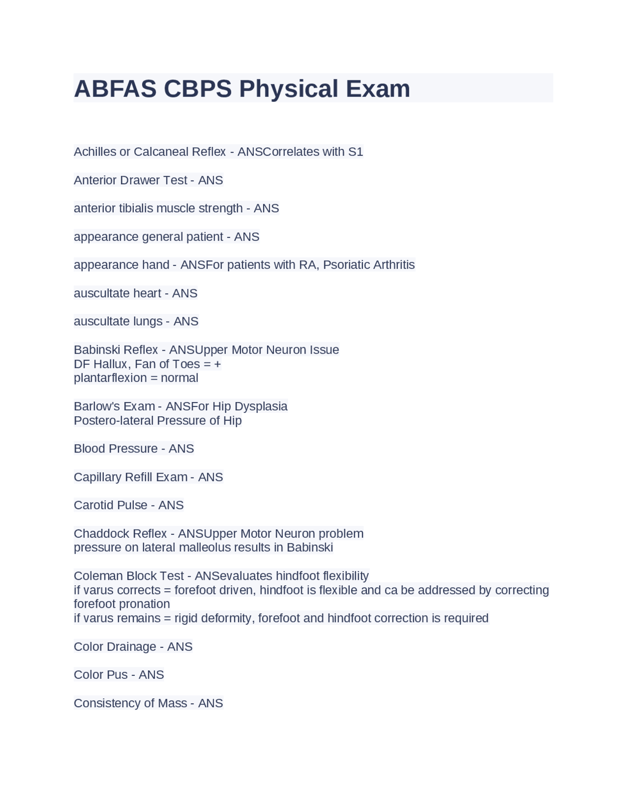 Physical Exam Techniques and Tests | Exams Nursing | Docsity