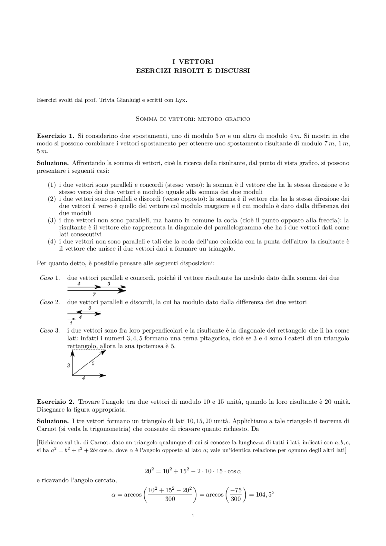 Vettori esercitazione | Esercizi di Matematica | Docsity