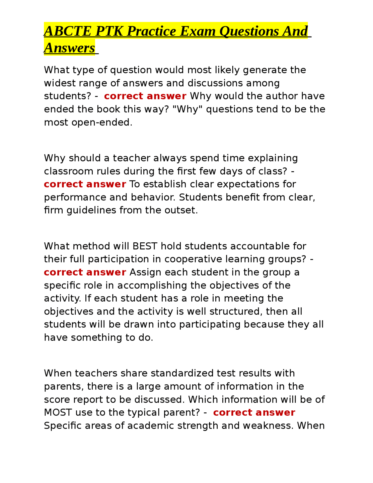 ABCTE PTK Practice Exam Questions And Answers | Exams Space Studies ...